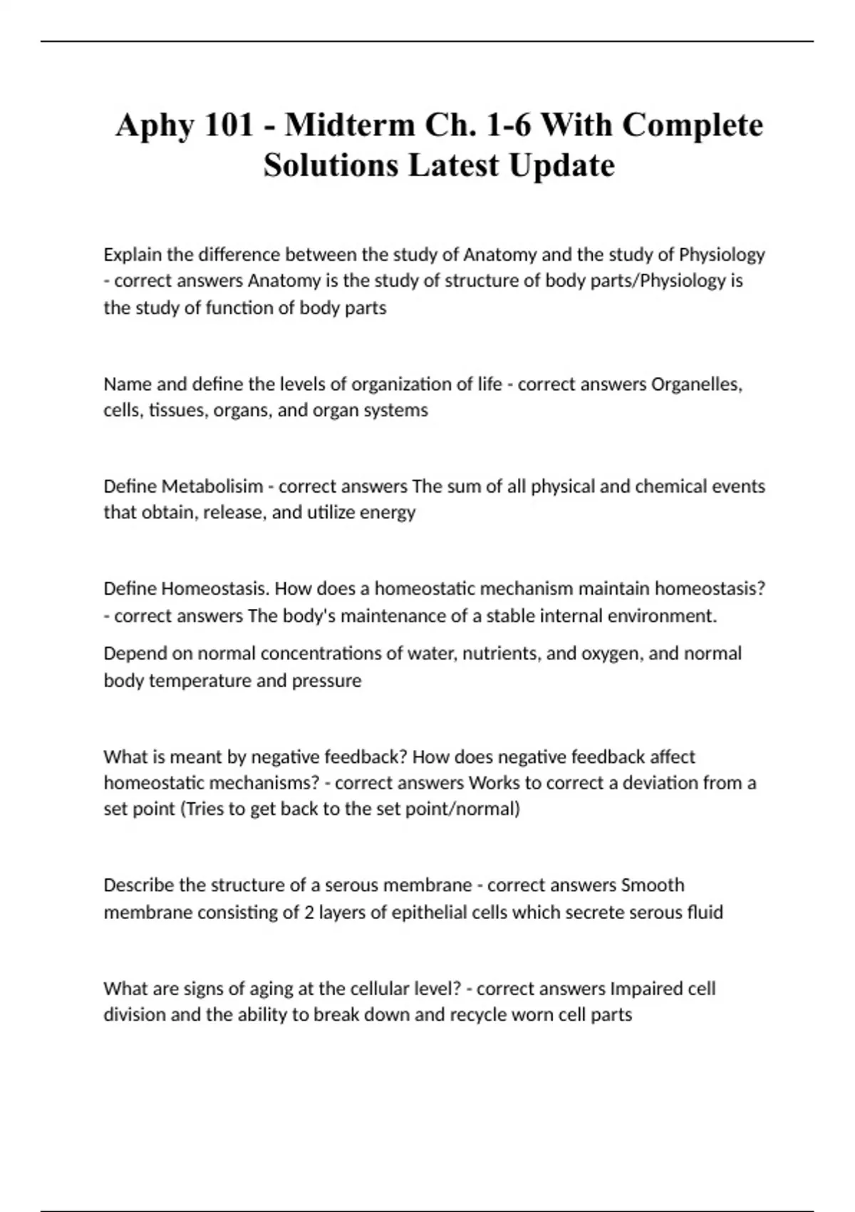 Aphy 101 - Midterm Ch. 1-6 With Complete Solutions Latest Update - APHY ...