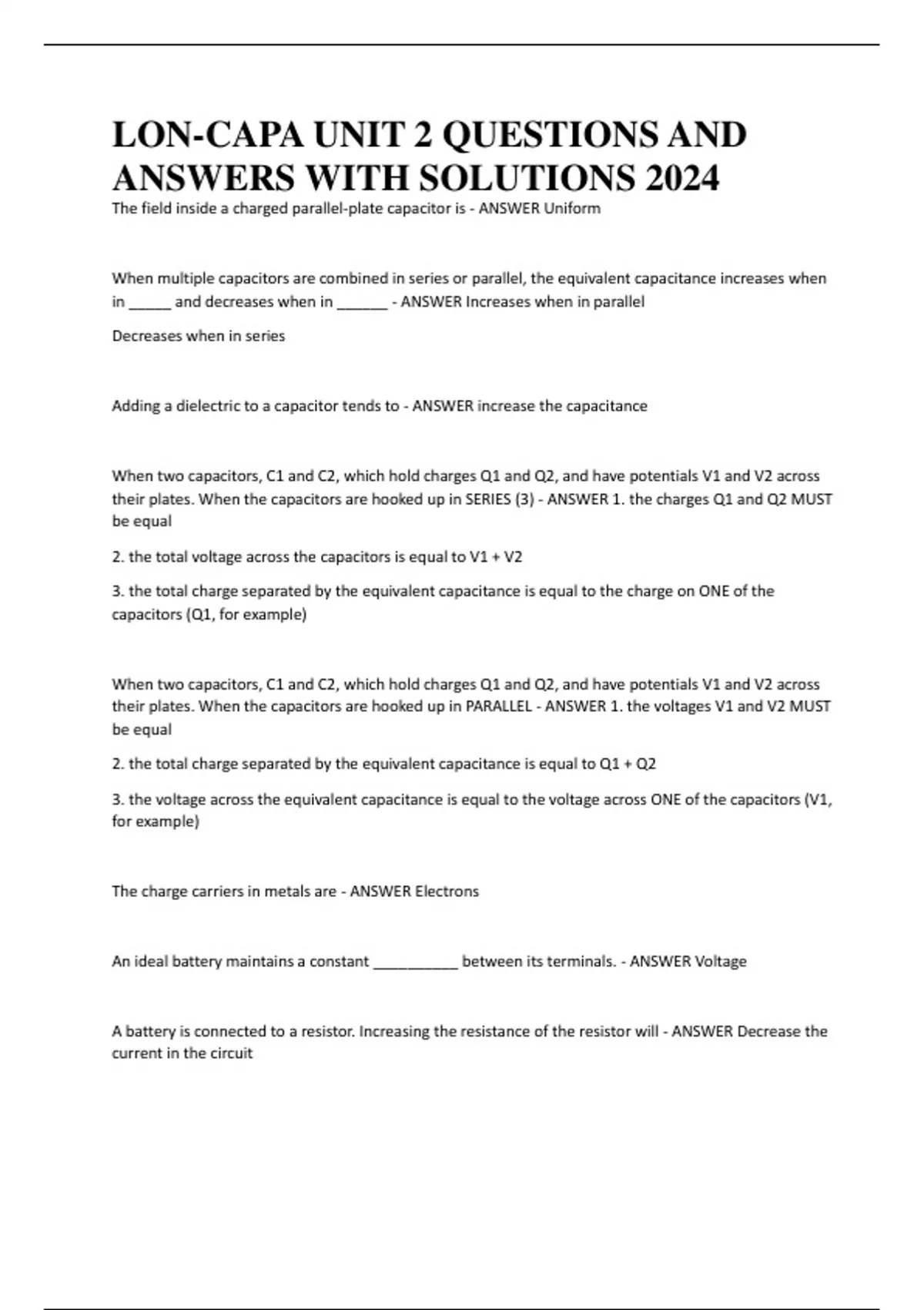 LON-CAPA UNIT 2 QUESTIONS AND ANSWERS WITH SOLUTIONS 2024 - Capa - Stuvia US