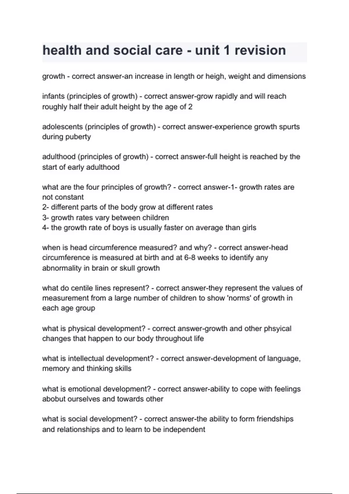 health and social care - unit 1 revision Questions with 100% Actual ...