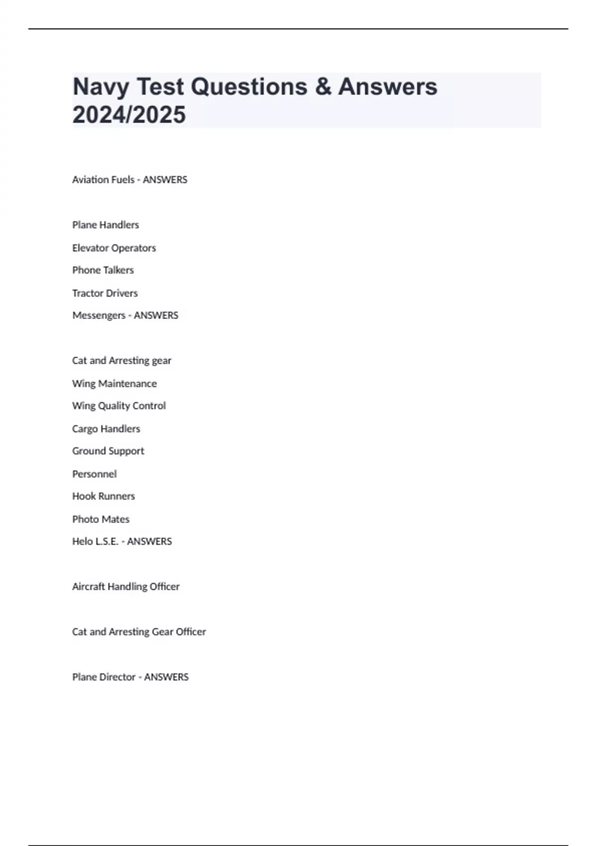 Navy Test Questions & Answers 2024/2025 - Navy - Stuvia US