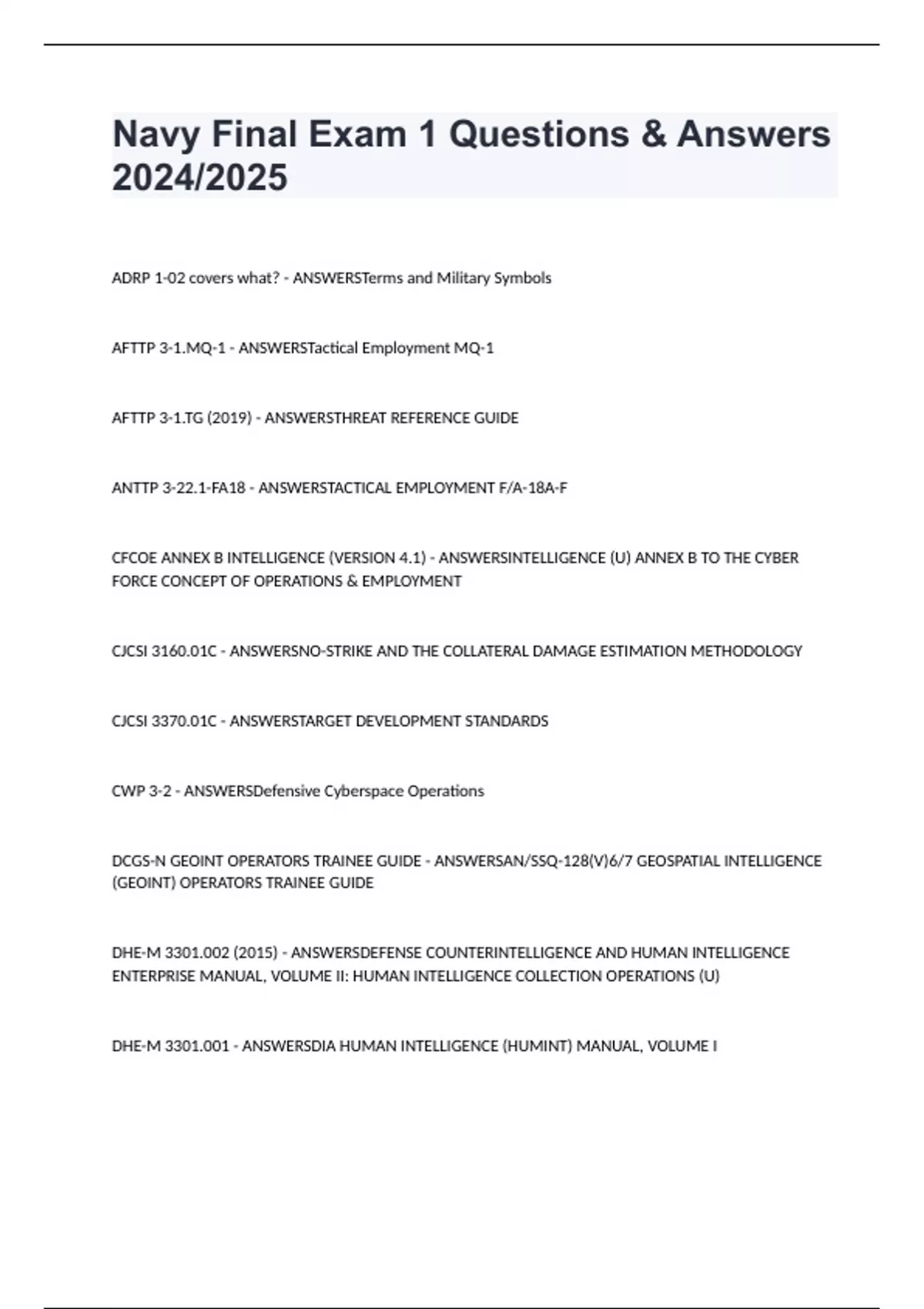 Navy Final Exam 1 Questions & Answers 2024/2025 - Navy - Stuvia US