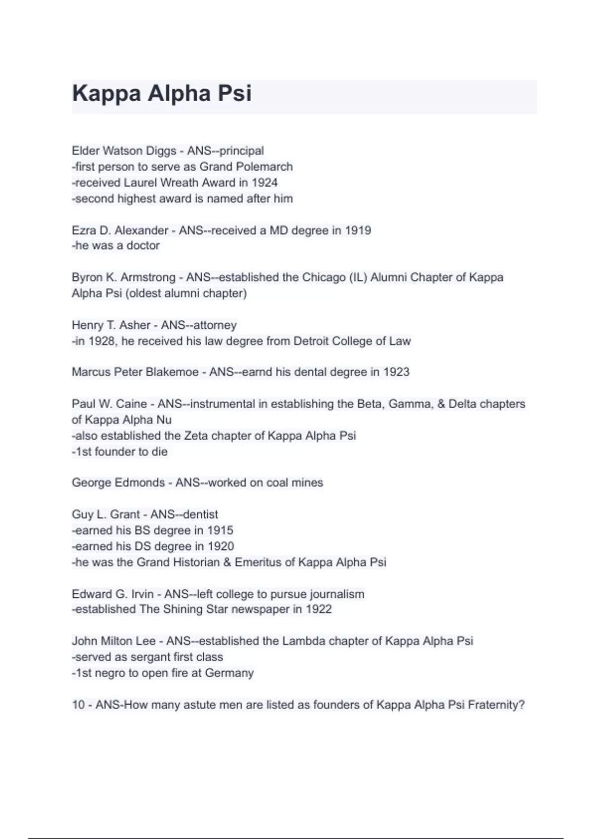 Kappa Alpha Psi Questions with 100% Actual correct answers | verified ...