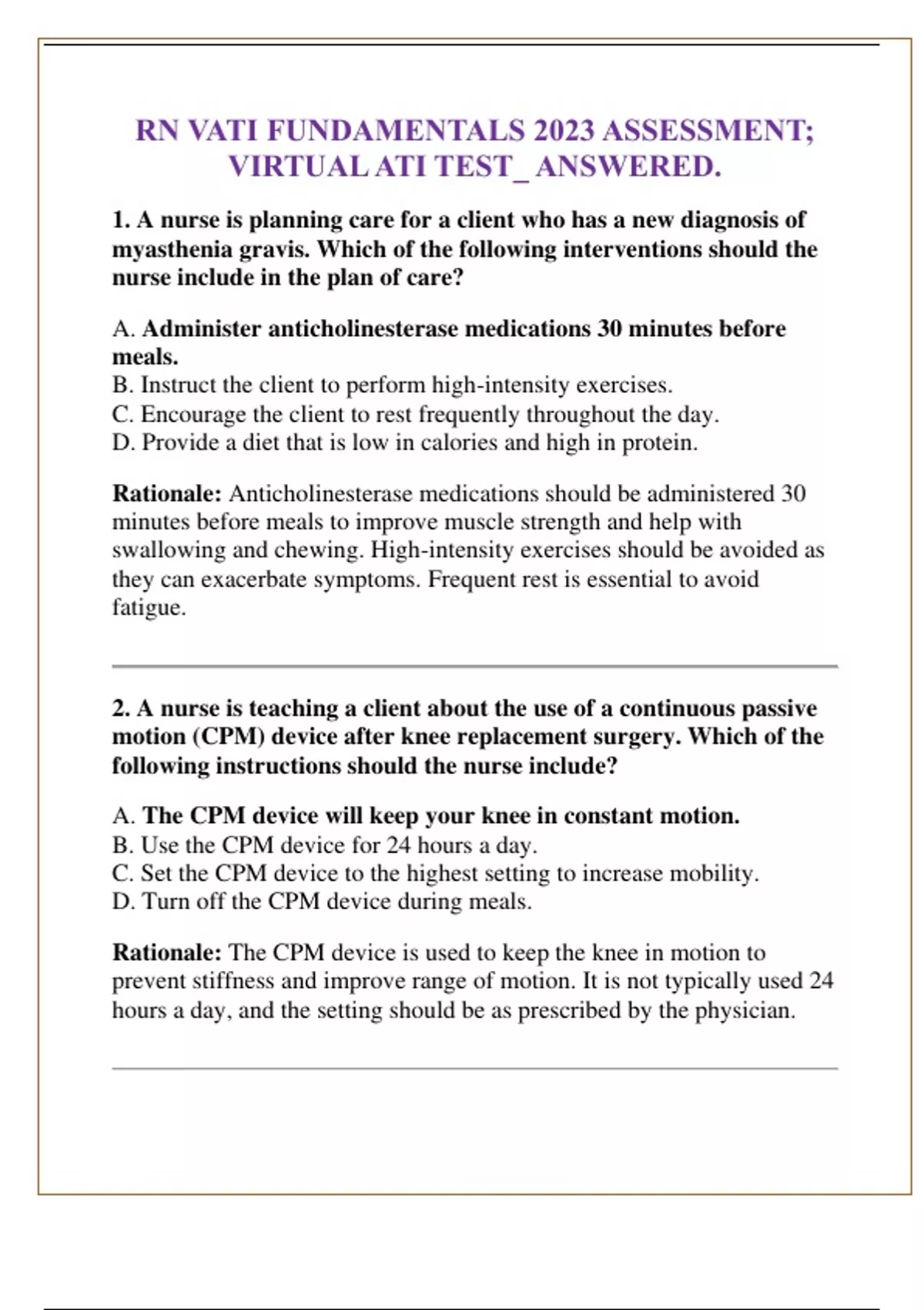RN VATI FUNDAMENTALS 2023 ASSESSMENT; VIRTUAL ATI TEST_ ANSWERED. - RN ...