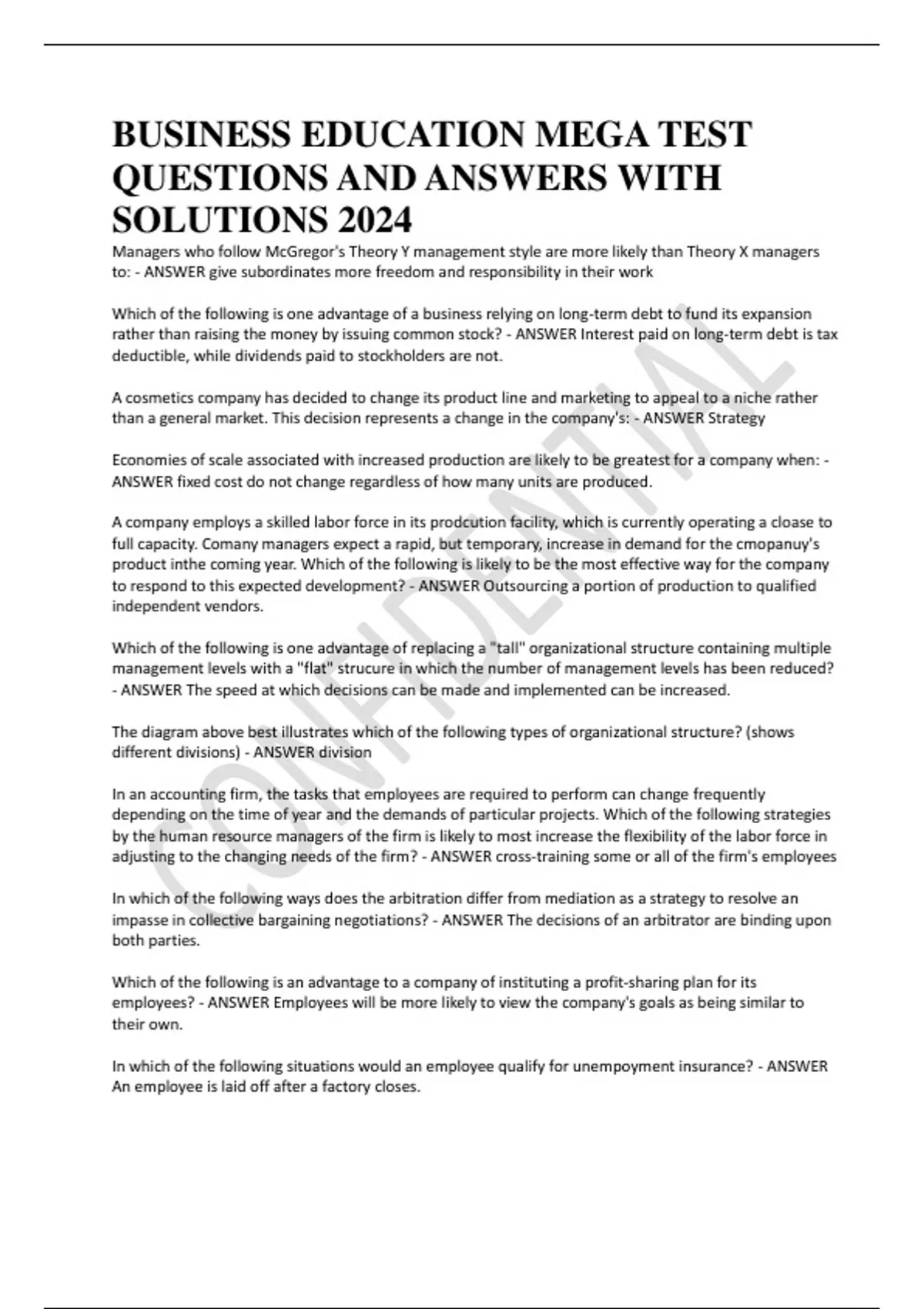 BUSINESS EDUCATION MEGA TEST QUESTIONS AND ANSWERS WITH SOLUTIONS 2024 ...