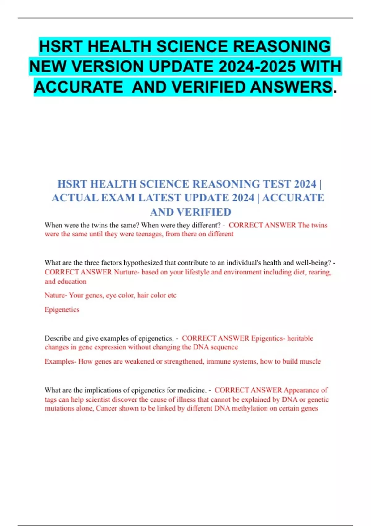 HSRT HEALTH SCIENCE REASONING NEW VERSION UPDATE WITH ACCURATE AND ...