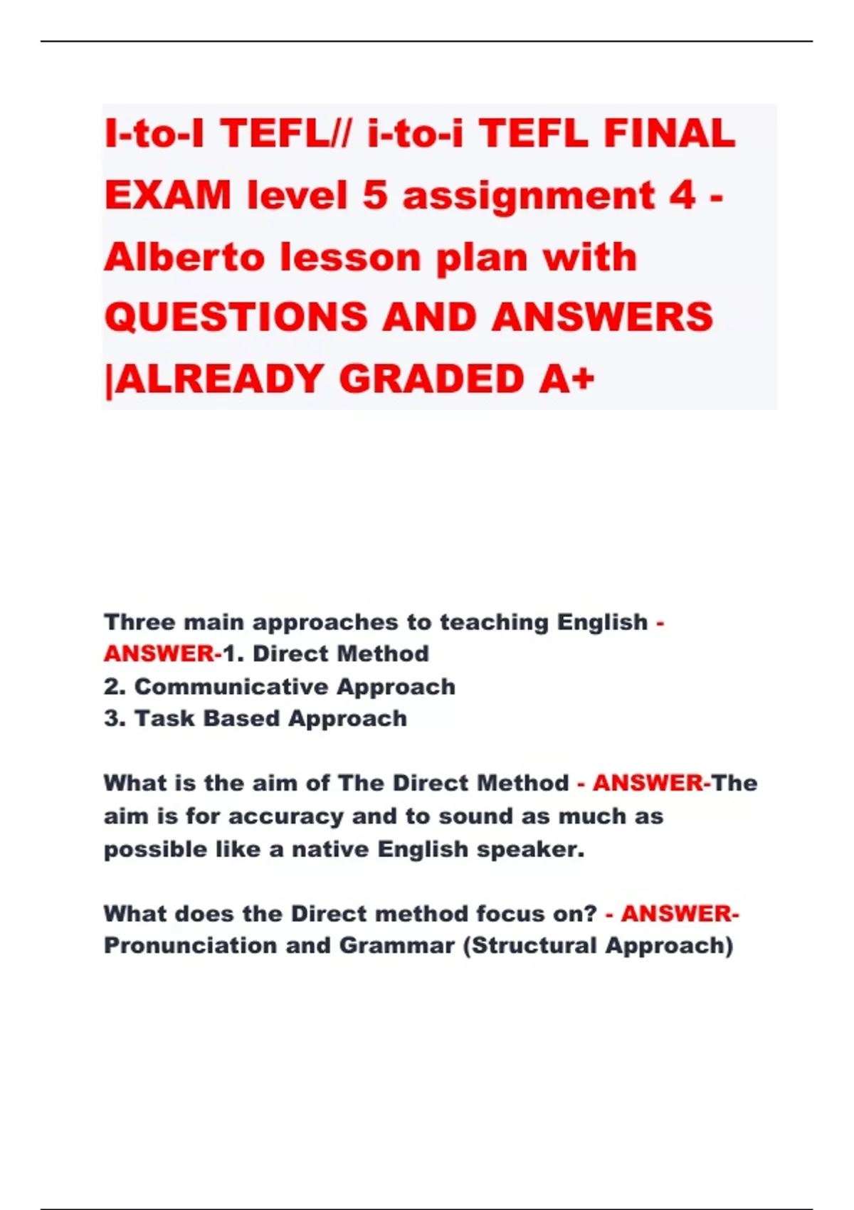 I-to-I TEFL// i-to-i TEFL FINAL EXAM level 5 assignment 4 - Alberto lesson plan with QUESTIONS ...
