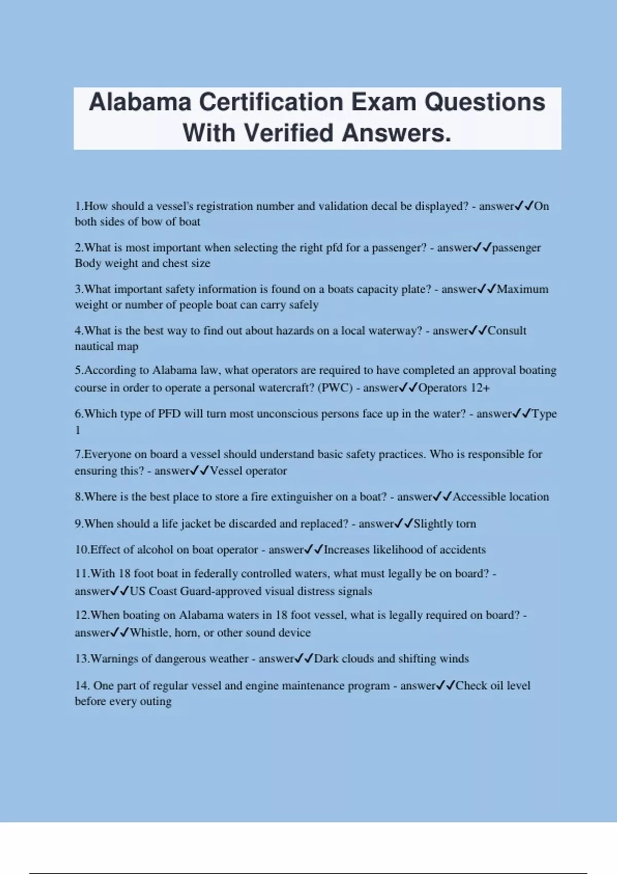 Alabama Certification Exam Questions With Verified Answers. - Alabama ...