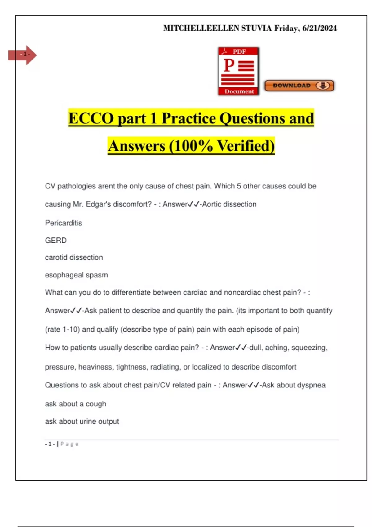 ECCO part 1 Practice Questions and Answers (100% Verified) - ECCO - Stuvia US