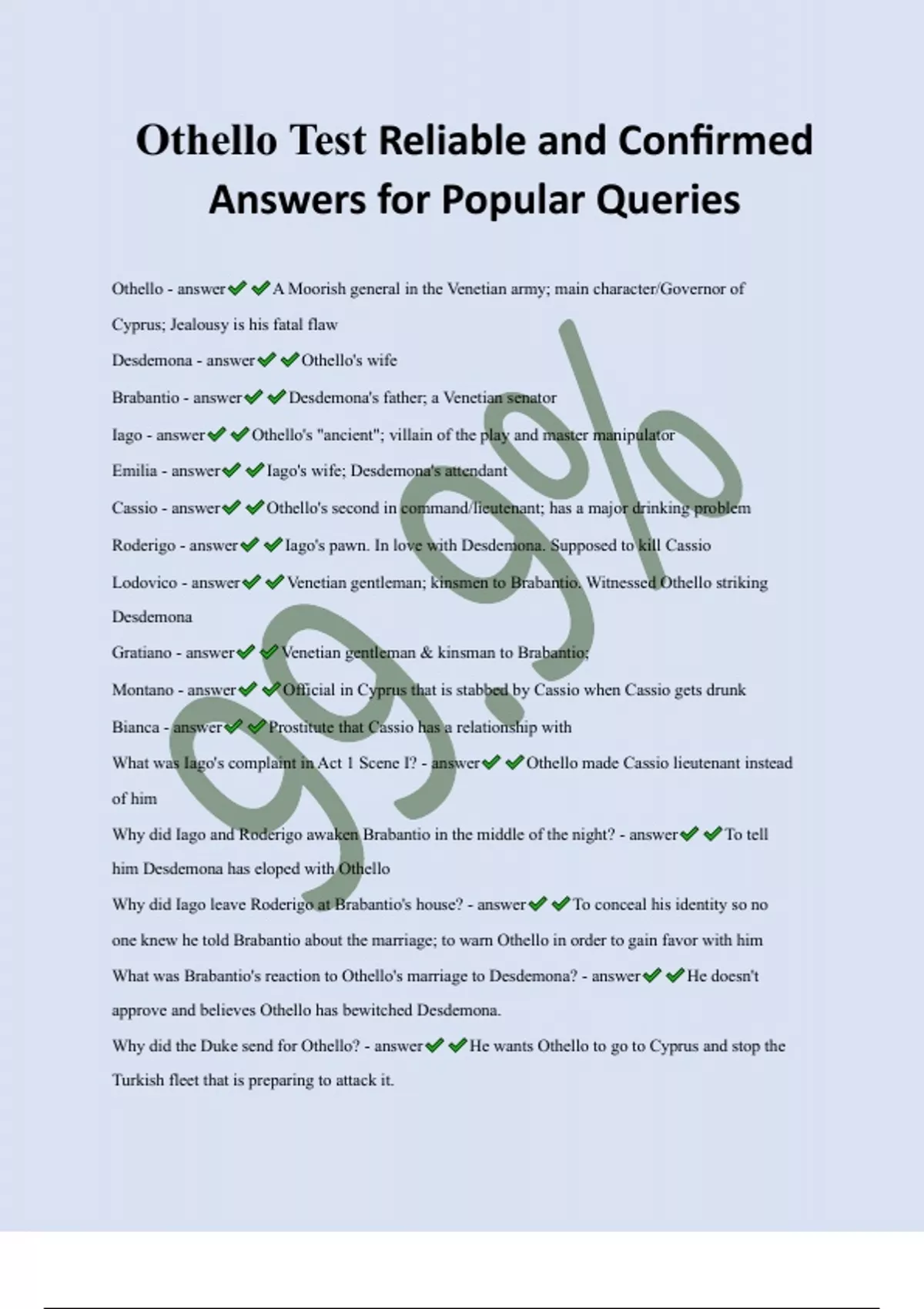 Othello Test Reliable and Confirmed Answers for Popular Queries ...