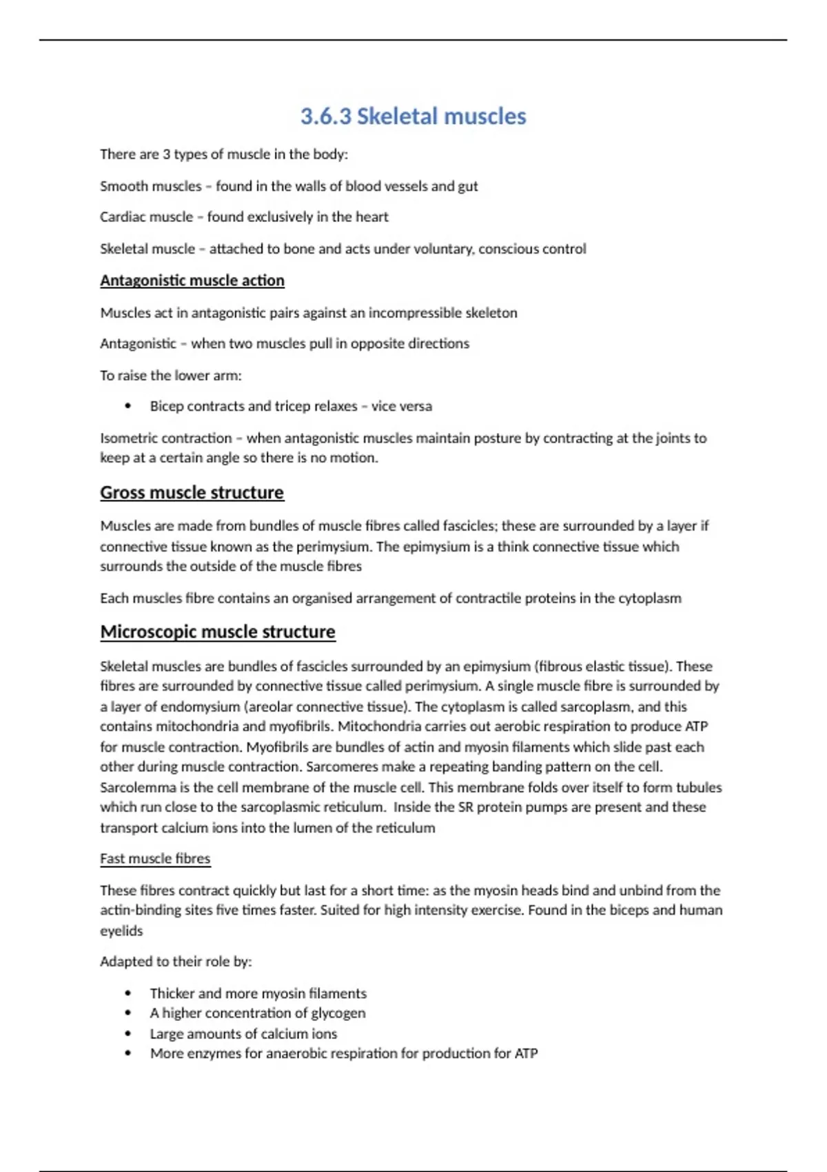 Summary Alevel AQA biology unit 6 - skeletal muscles - Unit 6 ...
