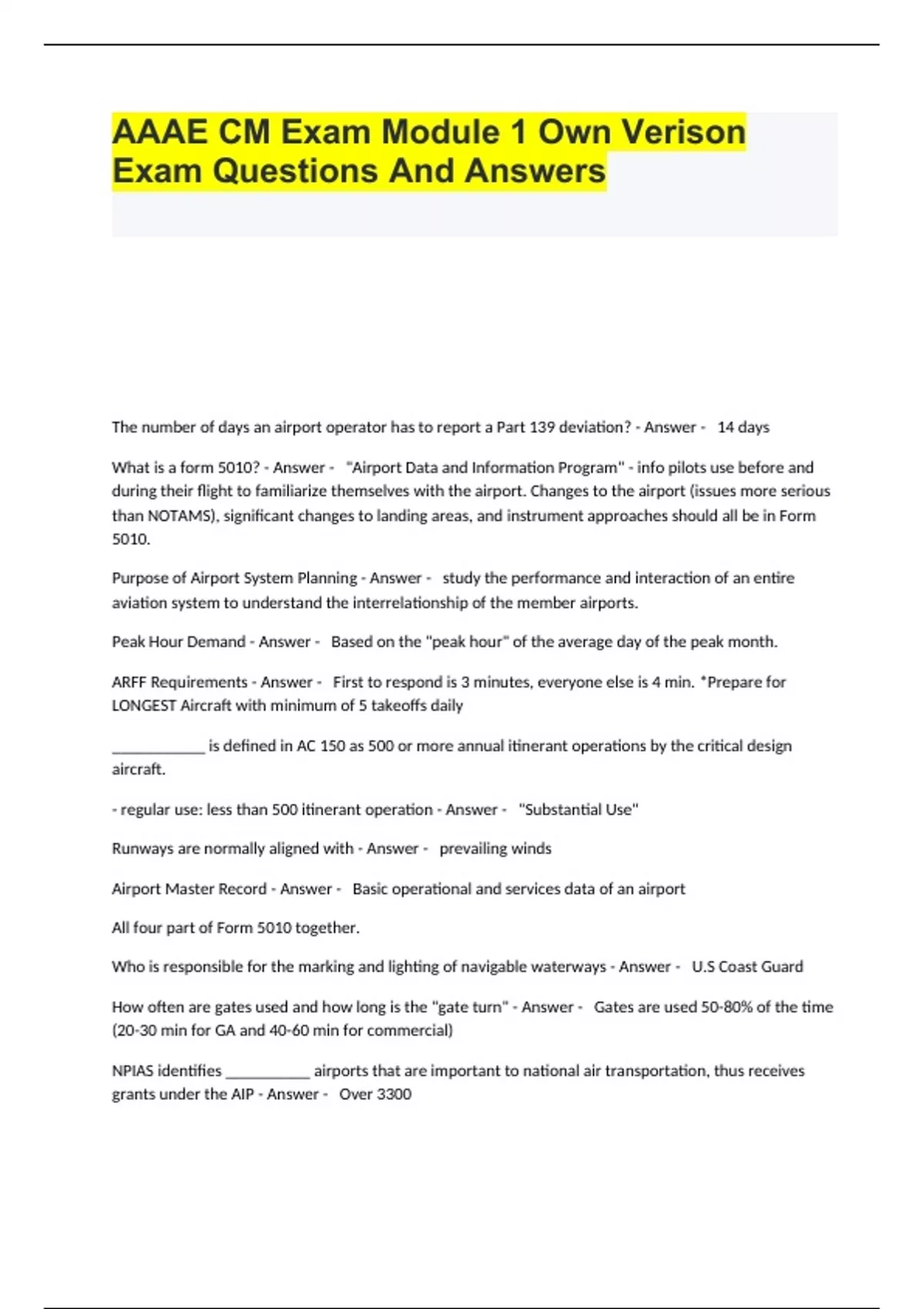 AAAE CM Exam Module 1 Own Verison Exam Questions And Answers - AAAE CM ...