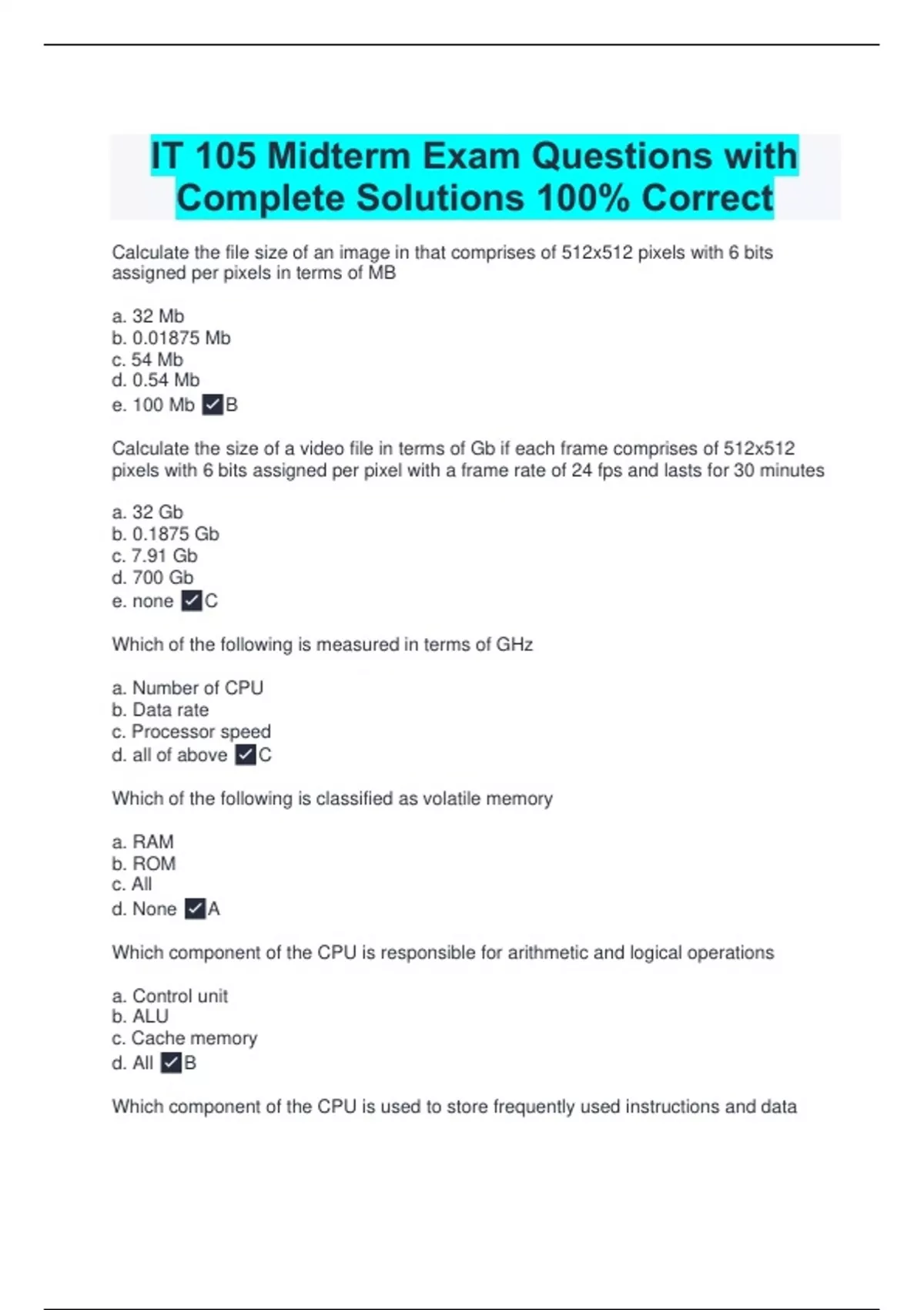 IT 105 Midterm Exam Questions with Complete Solutions 100% Correct - IT 105 - Stuvia US