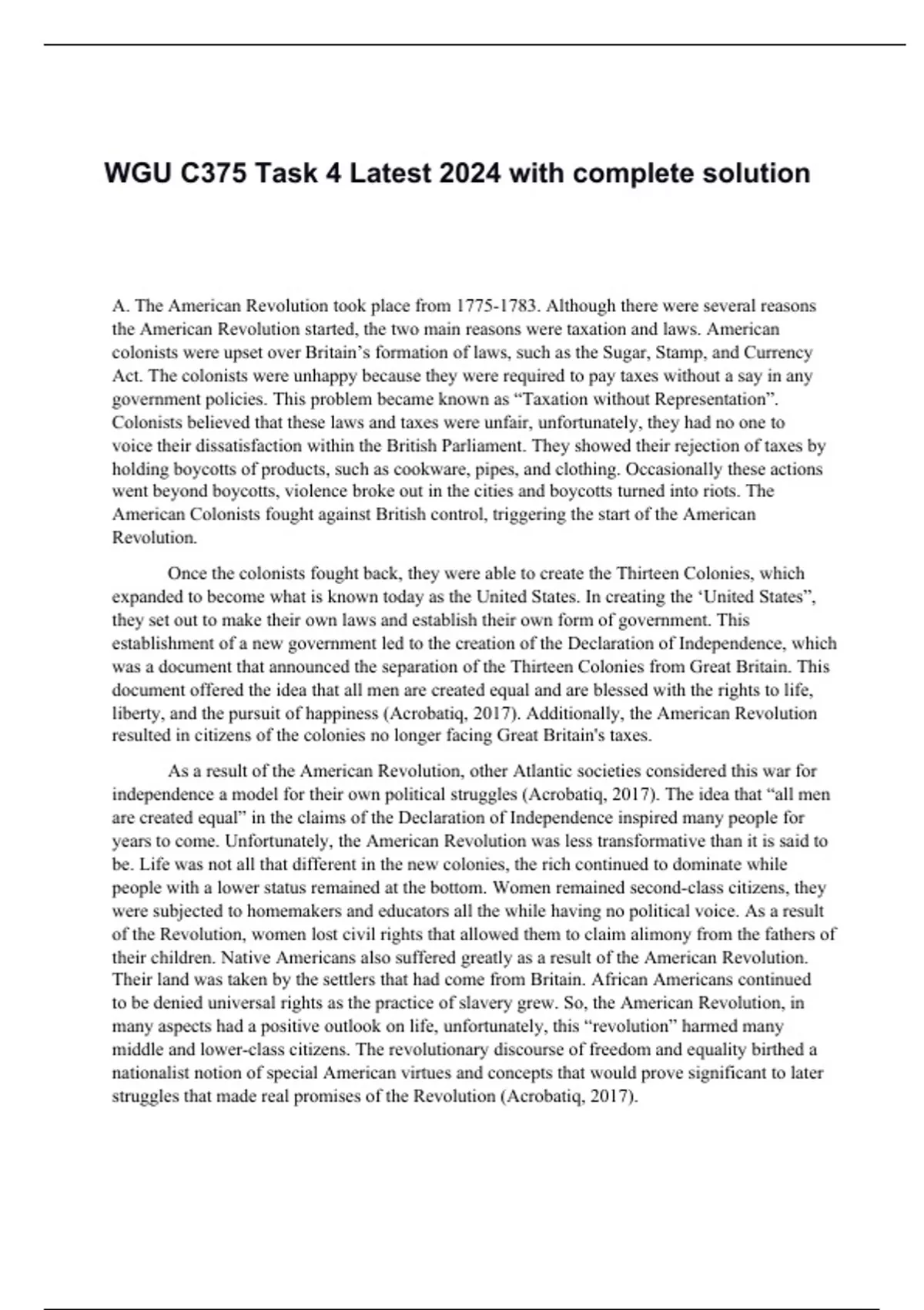 WGU C375 Task 4 Latest 2024 with complete solution - C 375 - Stuvia US