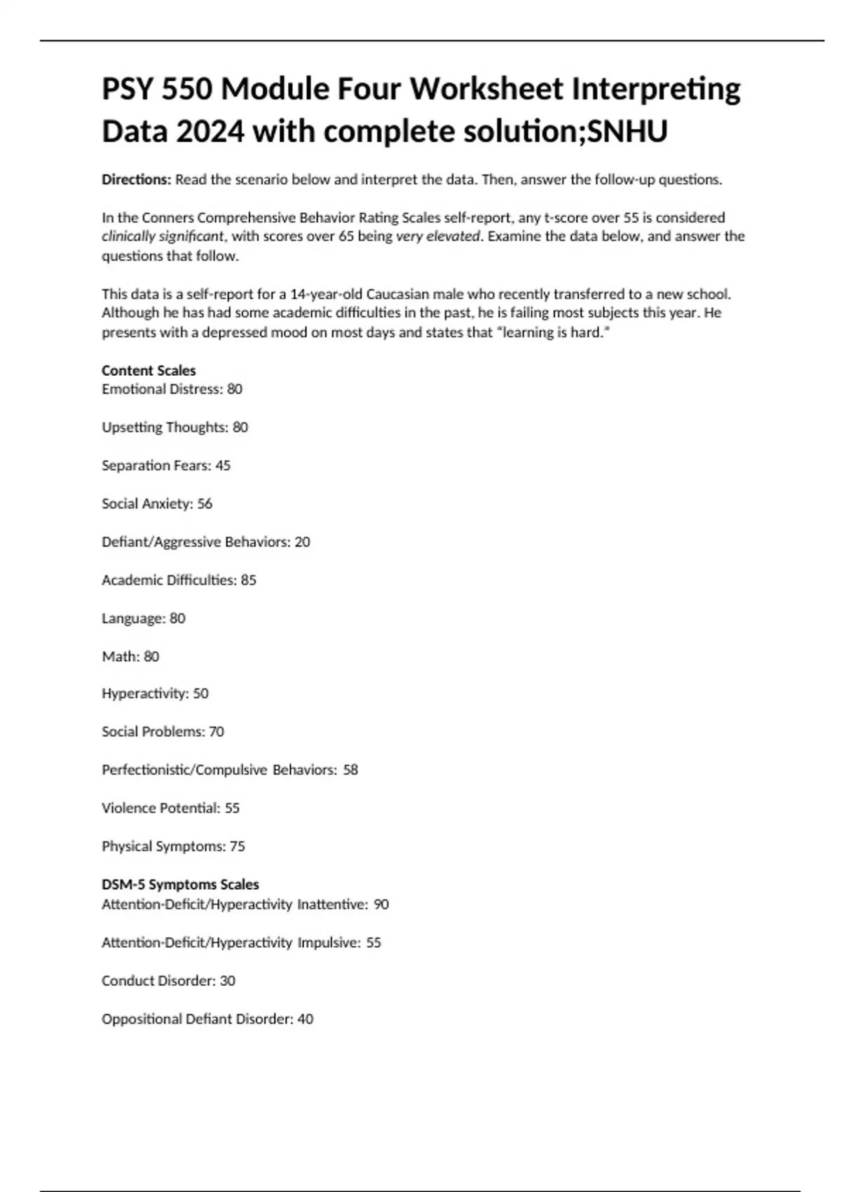 PSY 550 Module Four Worksheet Interpreting Data 2024 with complete ...