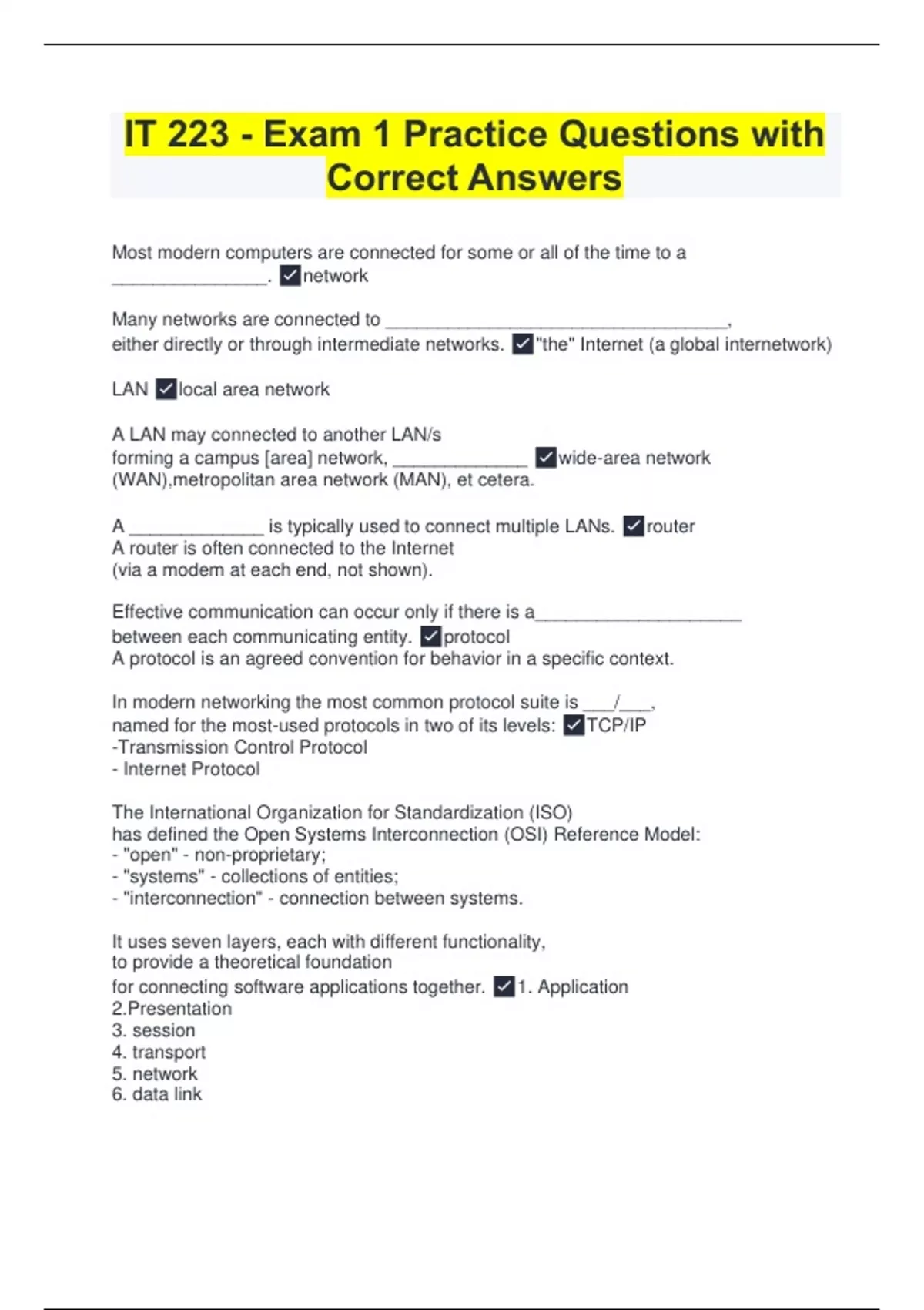 IT 223 - Exam 1 Practice Questions with Correct Answers - IT 223 GMU ...