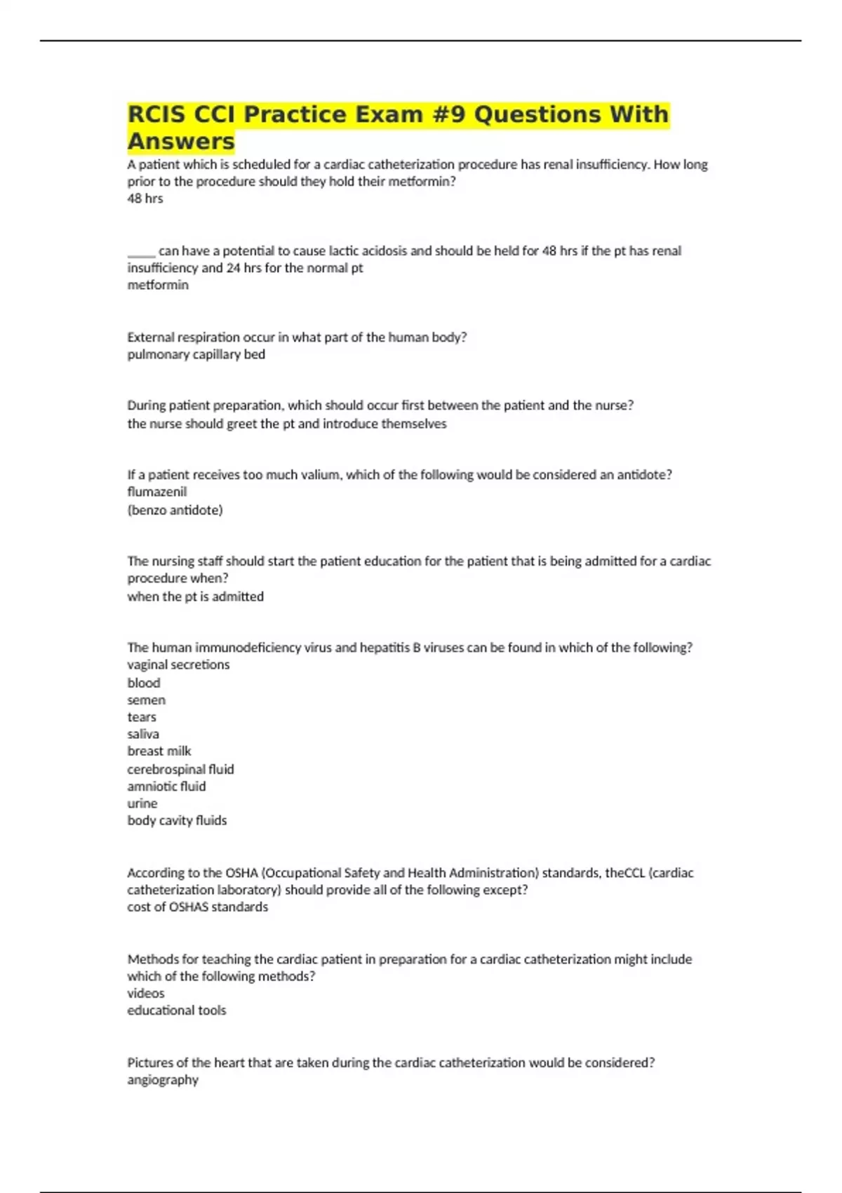 RCIS CCI Practice Exam #9 Questions With Answers - RCIS - Stuvia US