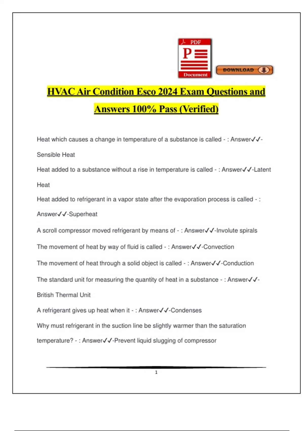 HVAC Air Condition Esco 2024 Exam Questions and Answers 100% Pass ...