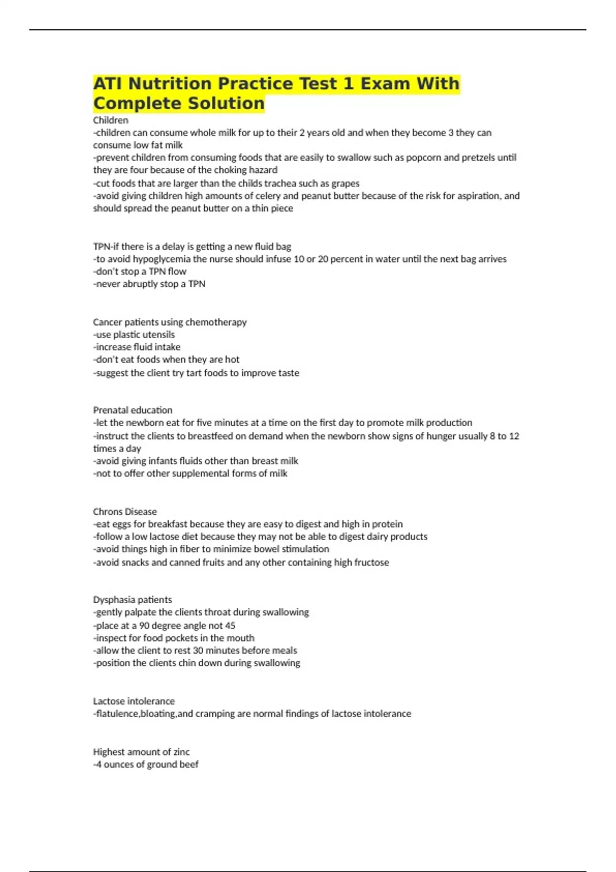 ATI Nutrition Practice Test 1 Exam With Complete Solution - Virtual ATI ...
