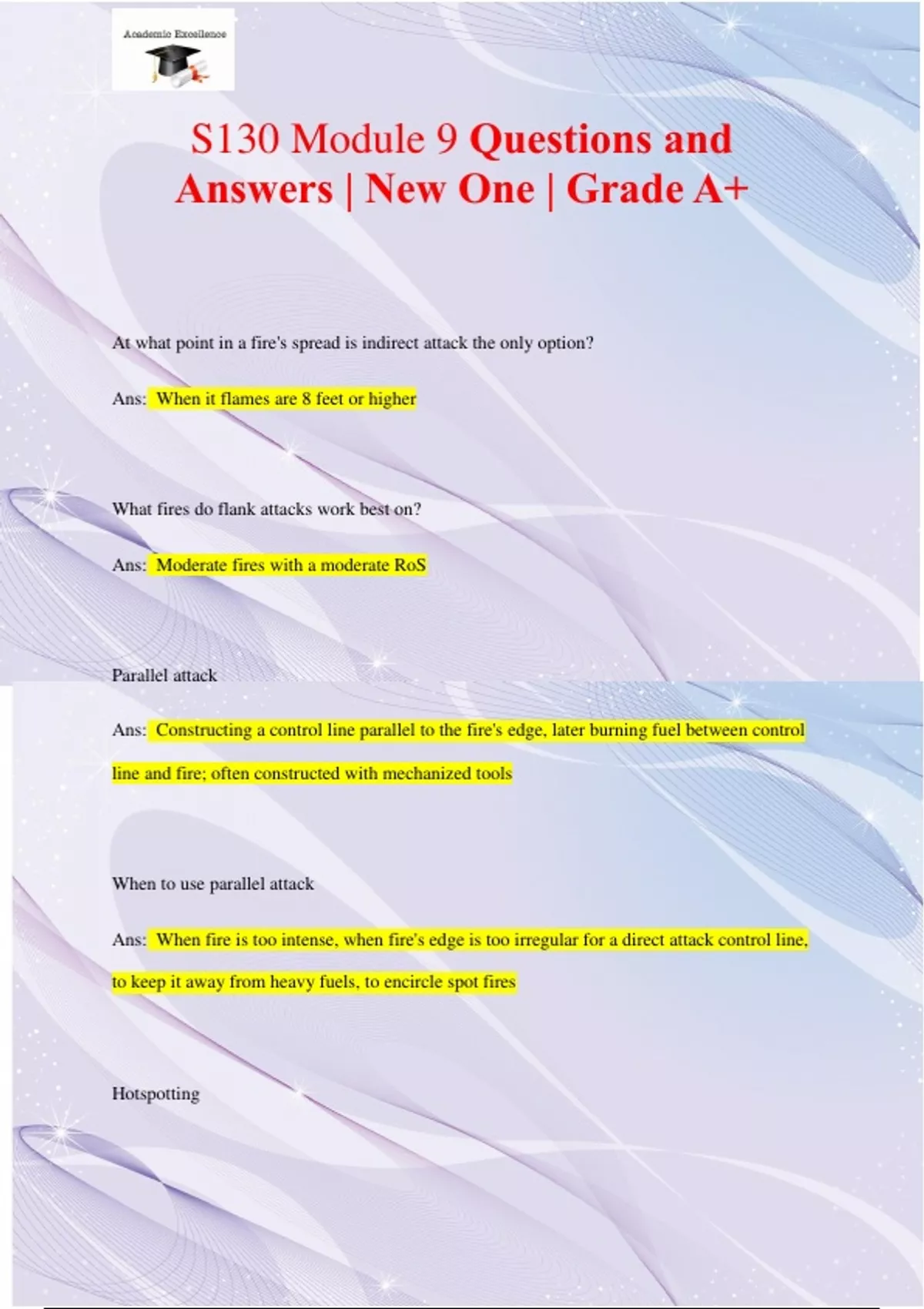 S-130 Module 9 Firefighter Training | Verified Questions and Correct ...