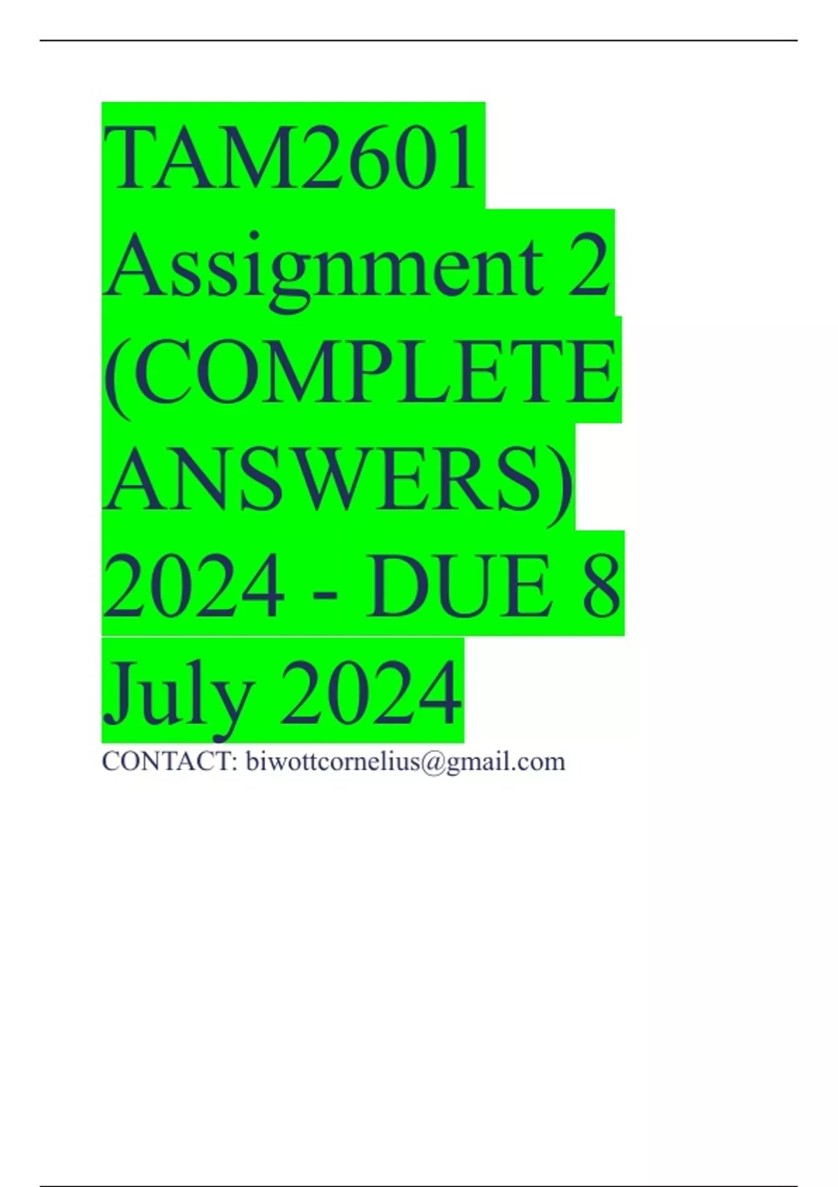TAM2601 Assignment 2 (COMPLETE ANSWERS) 2024 - DUE 8 July 2024 ...