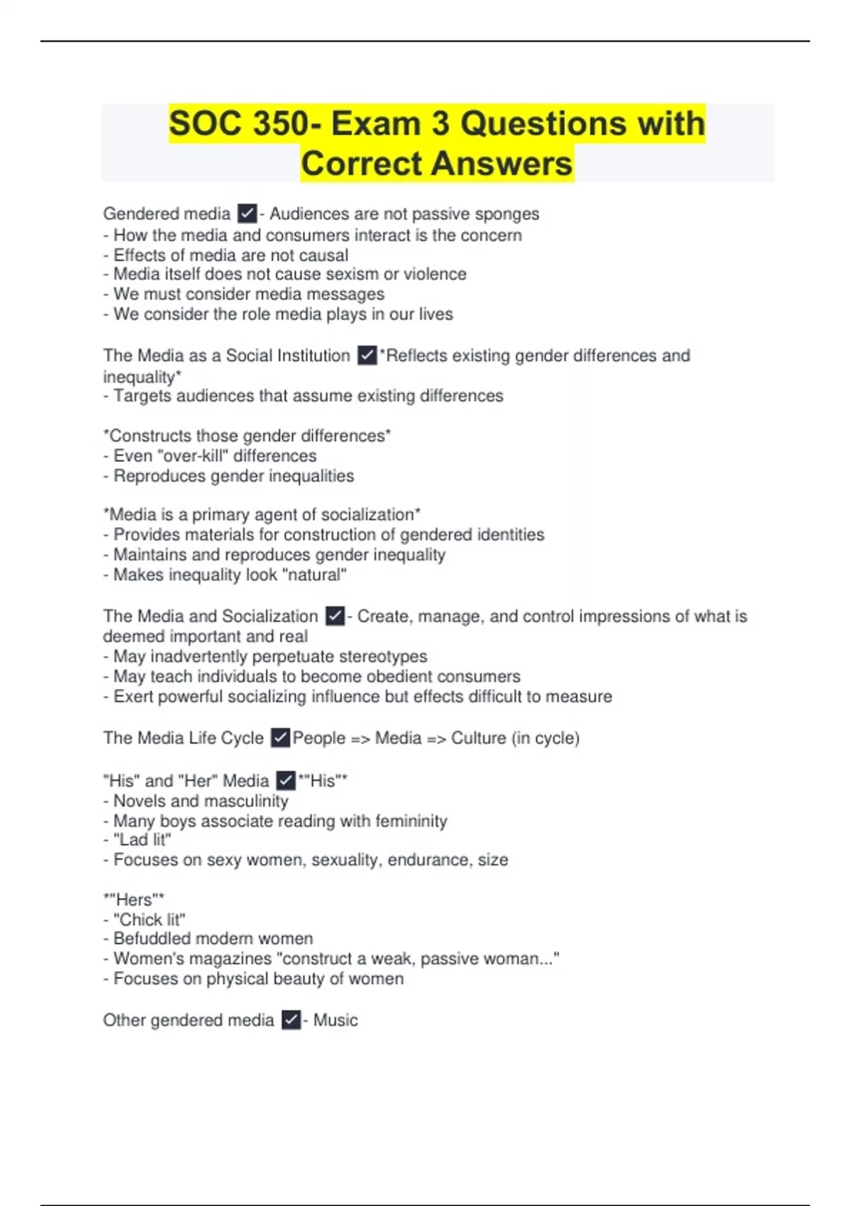 SOC 350- Exam 3 Questions with Correct Answers - SOC 350 - Stuvia US