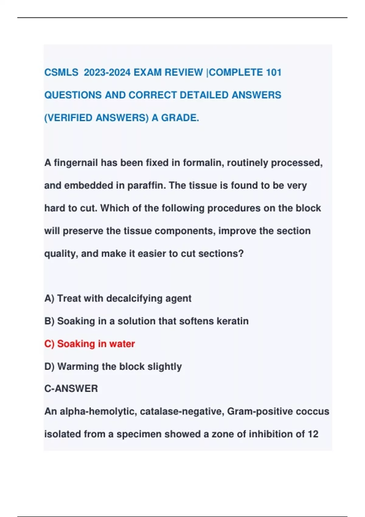 CSMLS exams package (updated solutions) - Stuvia US