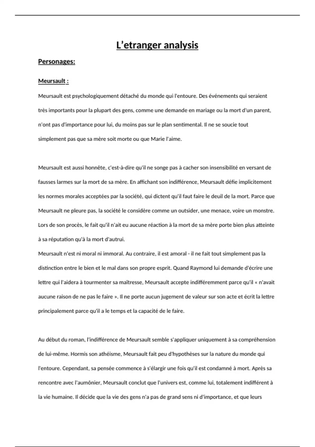 Résumé French AQA A level paper 2 l'etranger analysis - L\'etranger ...