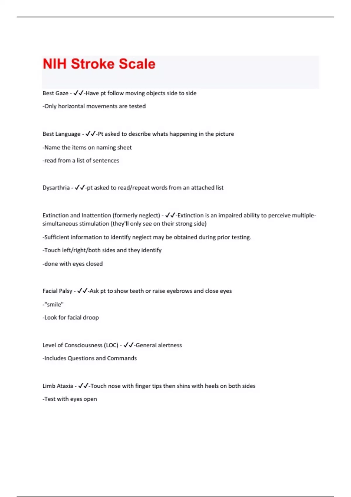 NIH Stroke Scale Questions with 100% Correct Answers - NIH stroke scale ...