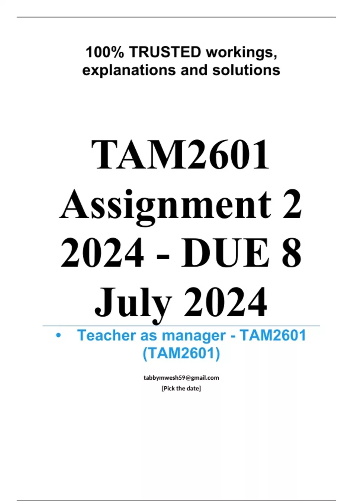 Exam (elaborations) TAM2601 Assignment 2 (COMPLETE ANSWERS) 2024 - DUE ...