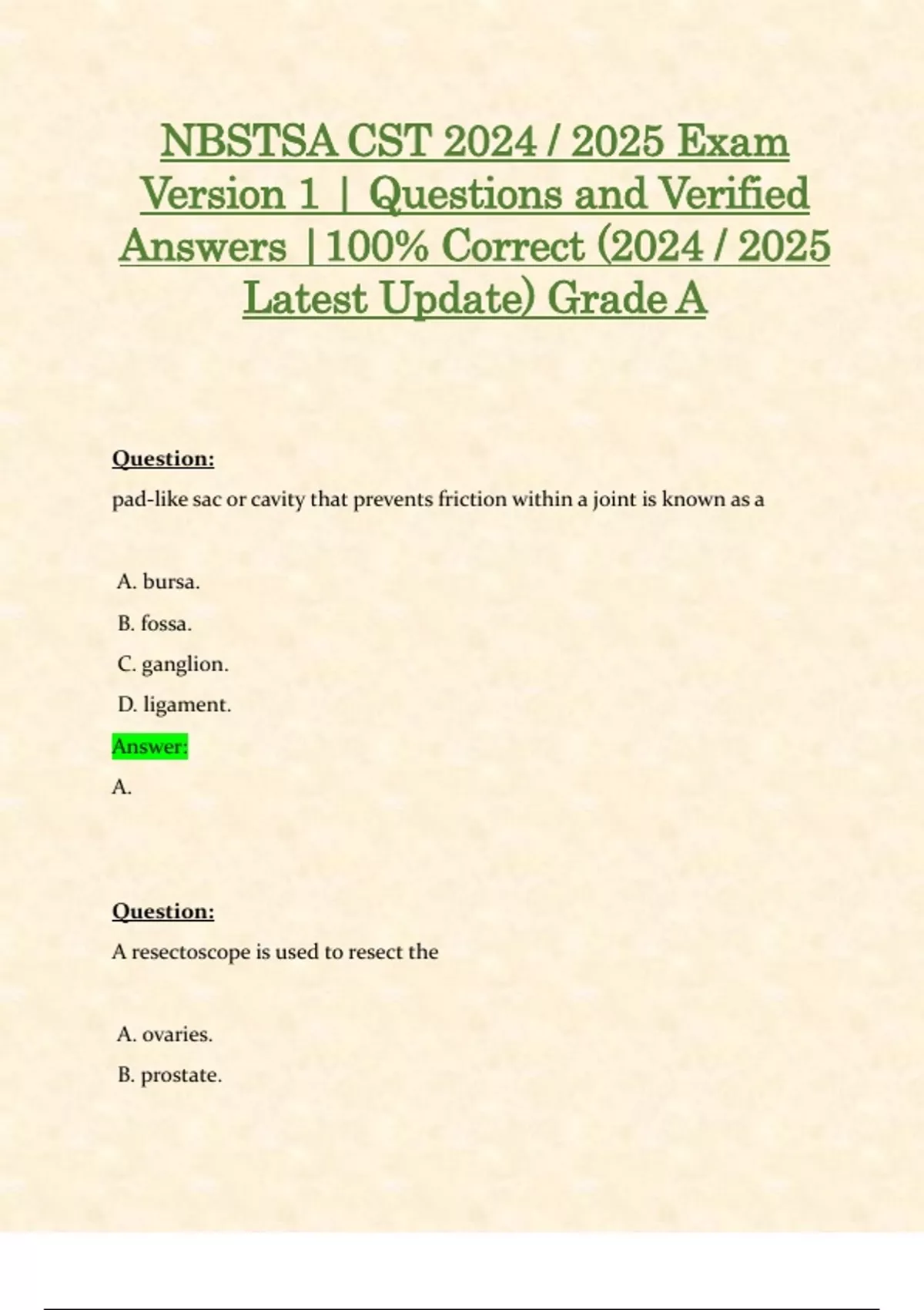 Nbstsa Cst 2024 2025 Exams Versions 1 And 2 Questions And Verified Answers 100 Correct