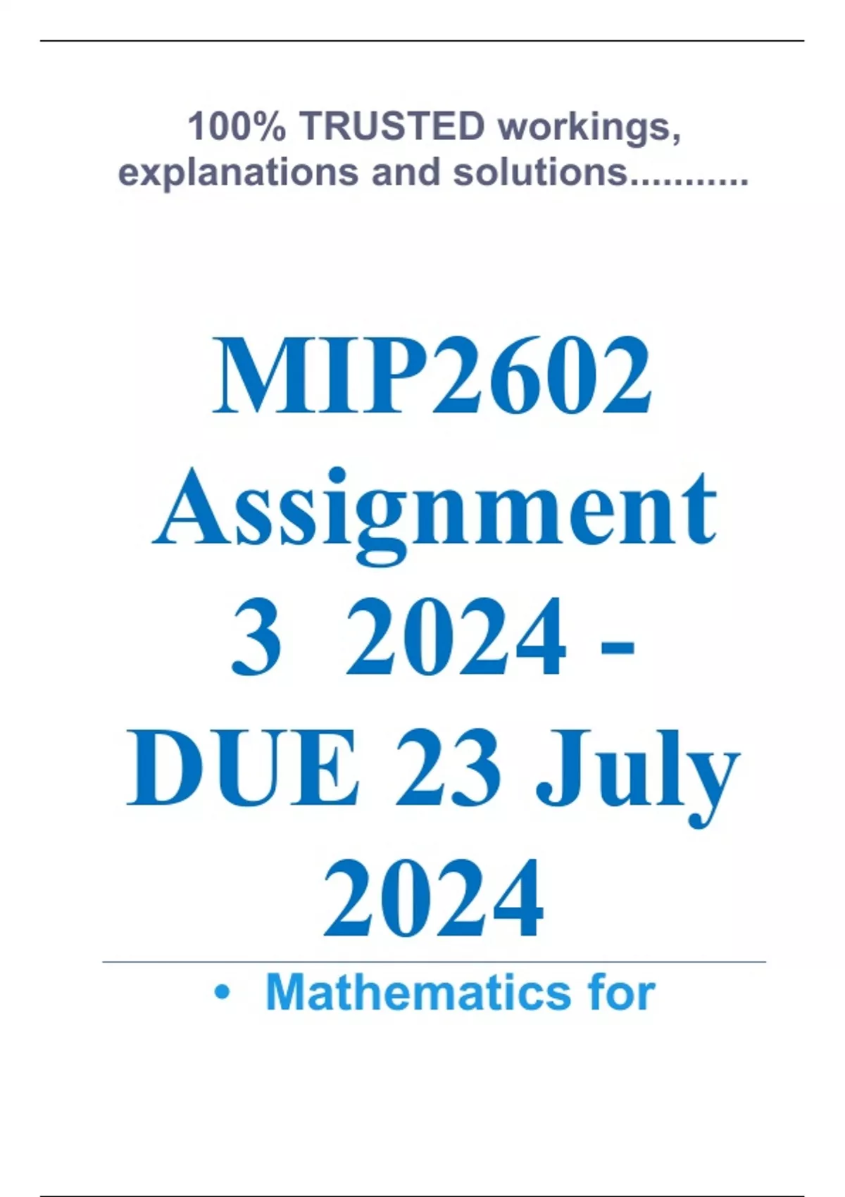 Exam (elaborations) MIP2602 Assignment 3 (COMPLETE ANSWERS) 2024 - DUE ...