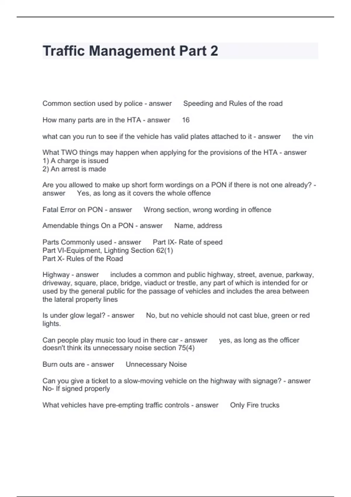 Traffic Management Part 2, Questions with correct Answers 100% Correct ...