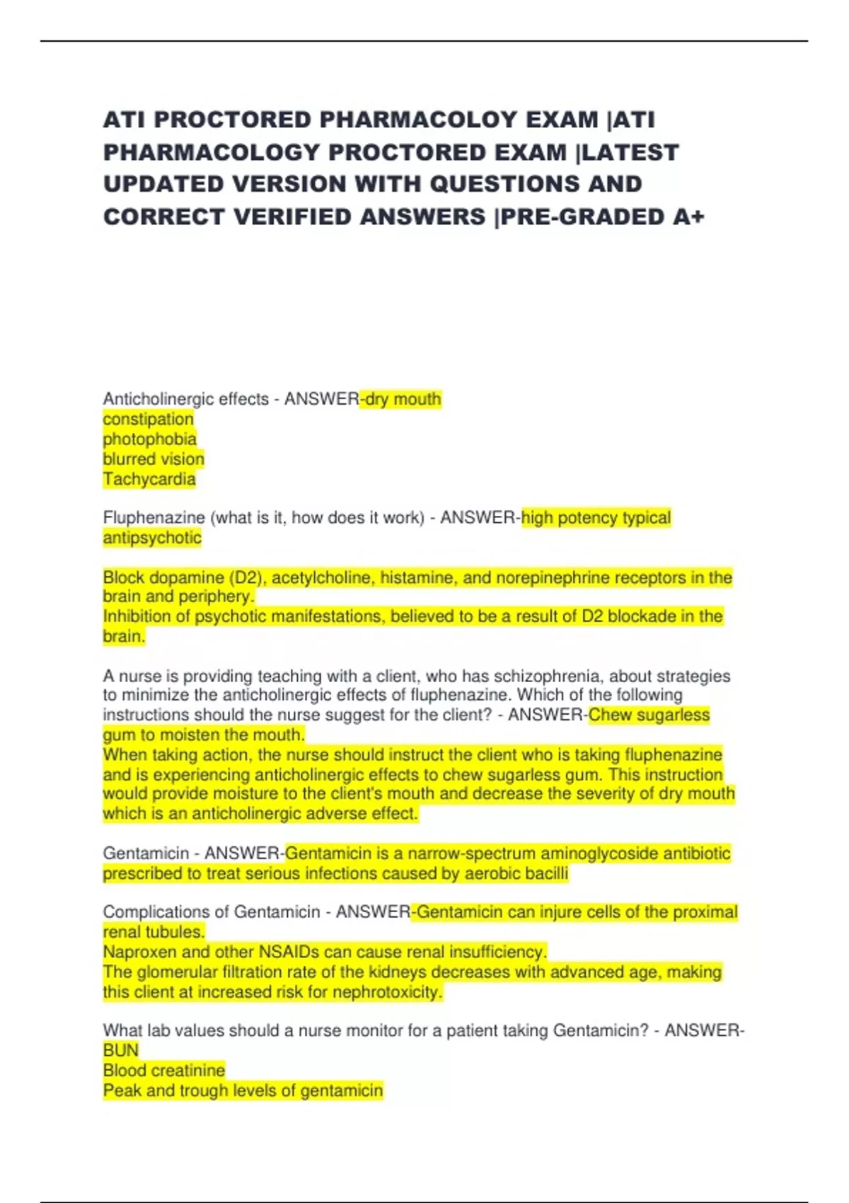 ATI PROCTORED PHARMACOLOY EXAM |ATI PHARMACOLOGY PROCTORED EXAM |LATEST ...