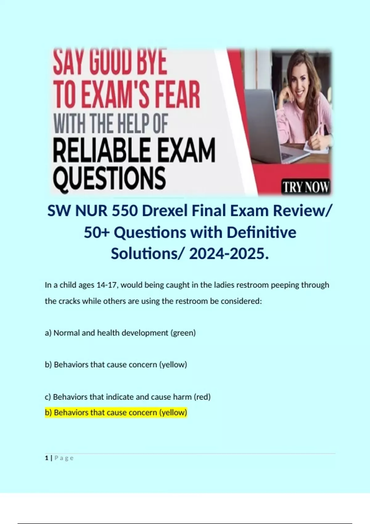 SW NUR 550 Drexel Final Exam Review/ 50+ Questions with Definitive ...
