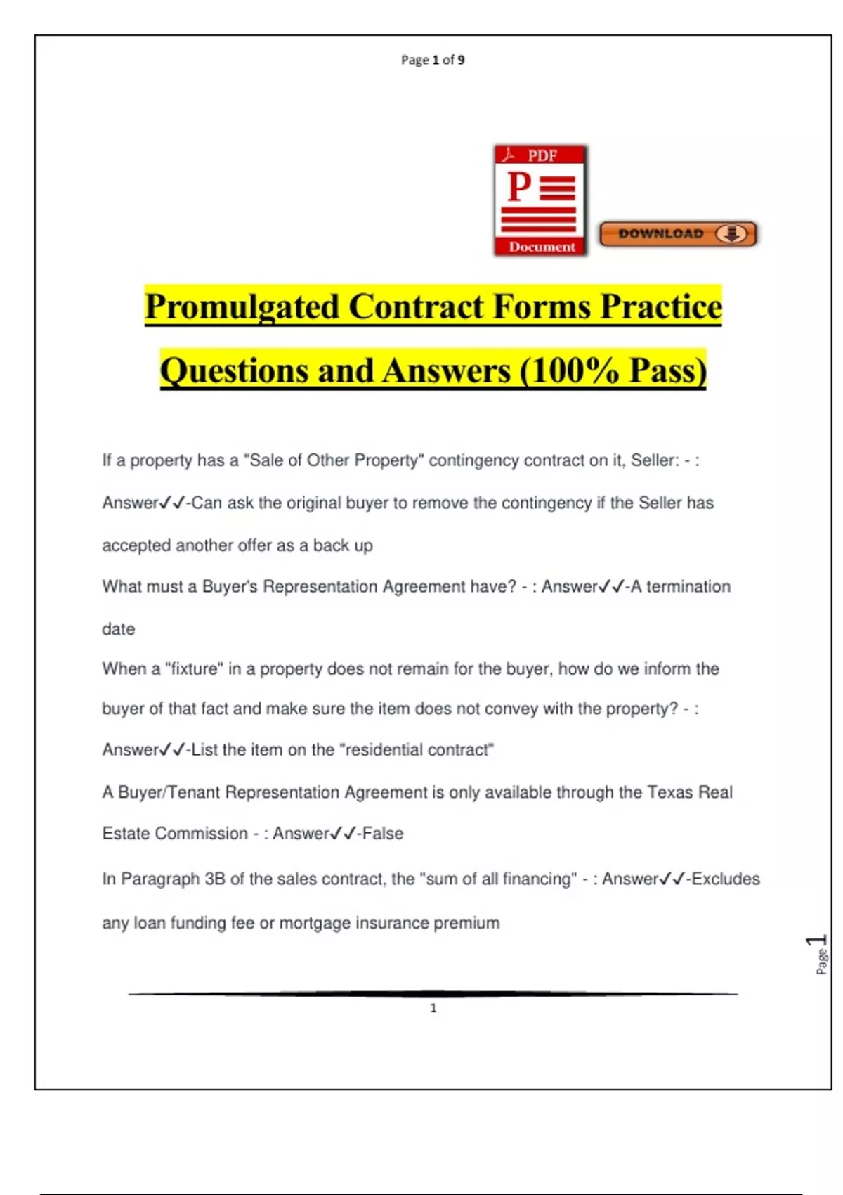 Promulgated Contract Forms Practice Questions and Answers (100% Pass ...