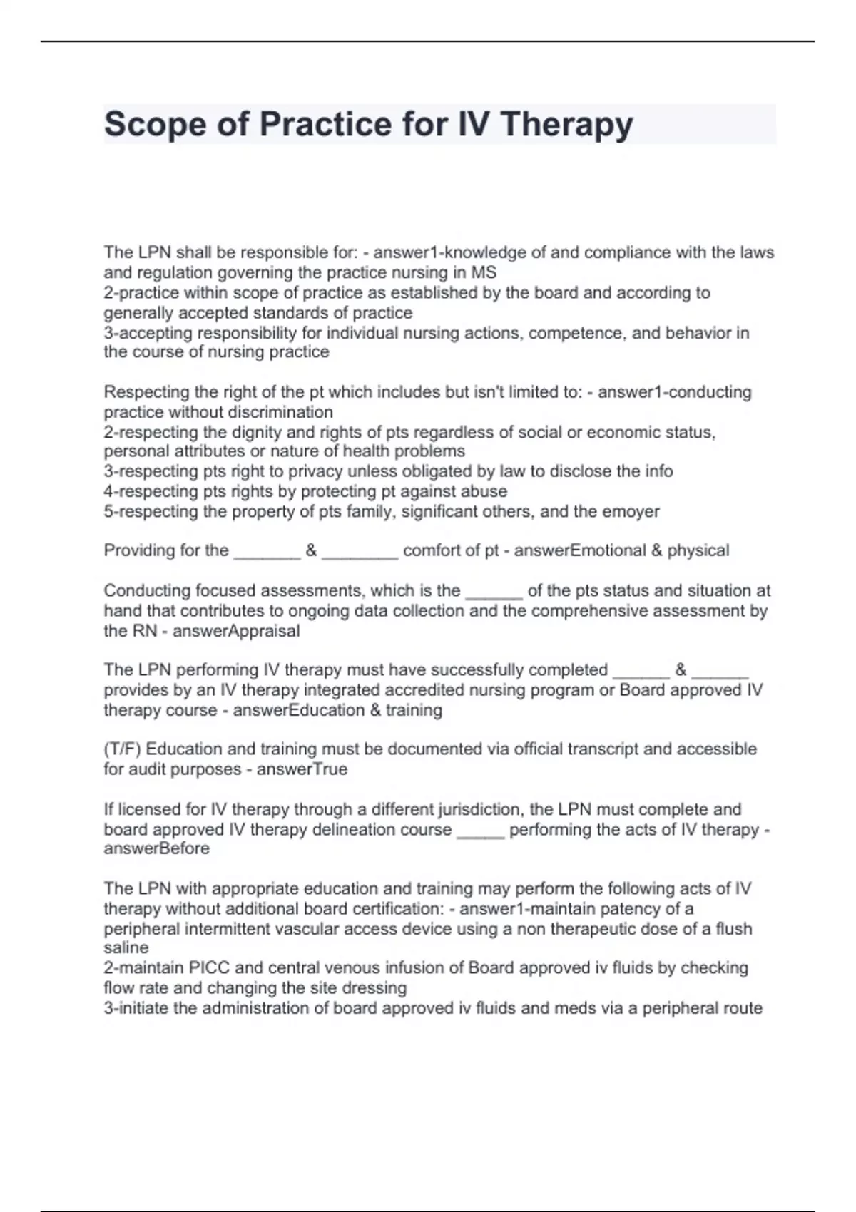 Scope of Practice for IV Therapy Questions and Answers 2024 - IV ...