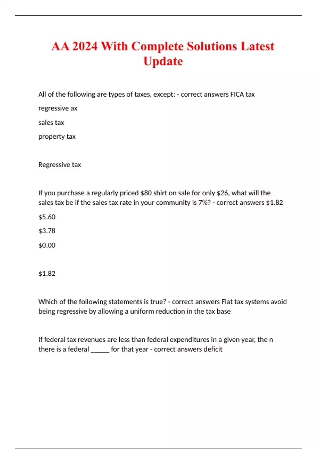 AA 2024 With Complete Solutions Latest Update - A,AA,AX - Stuvia US