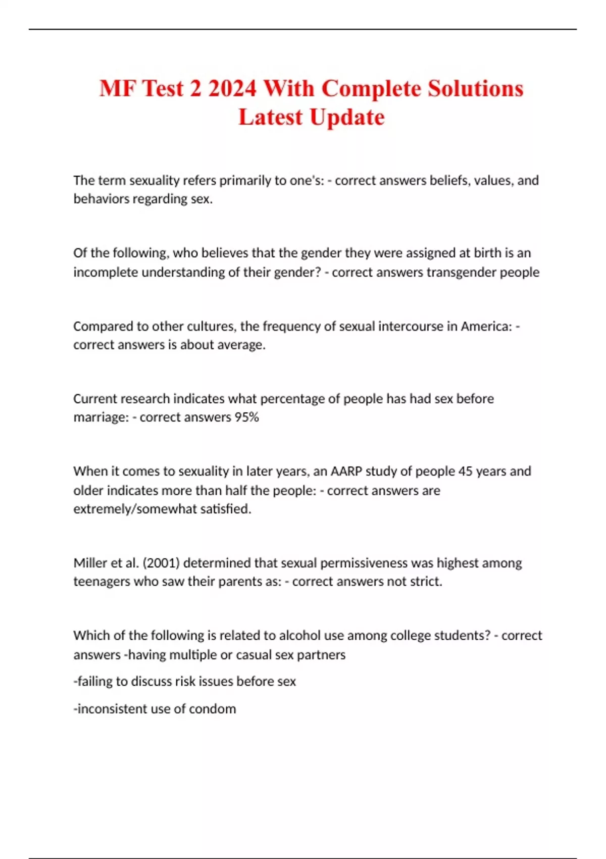 MF Test 2 2024 With Complete Solutions Latest Update - M-F - Stuvia US