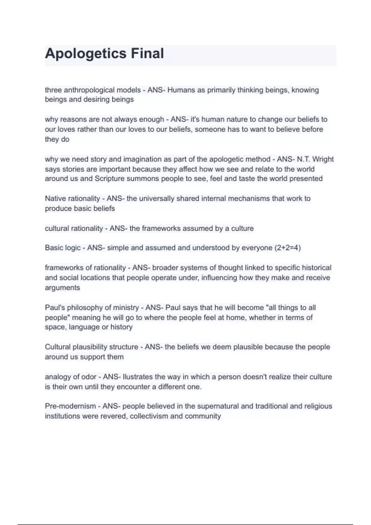 Apologetics Final Questions with 100% Actual correct answers | verified ...