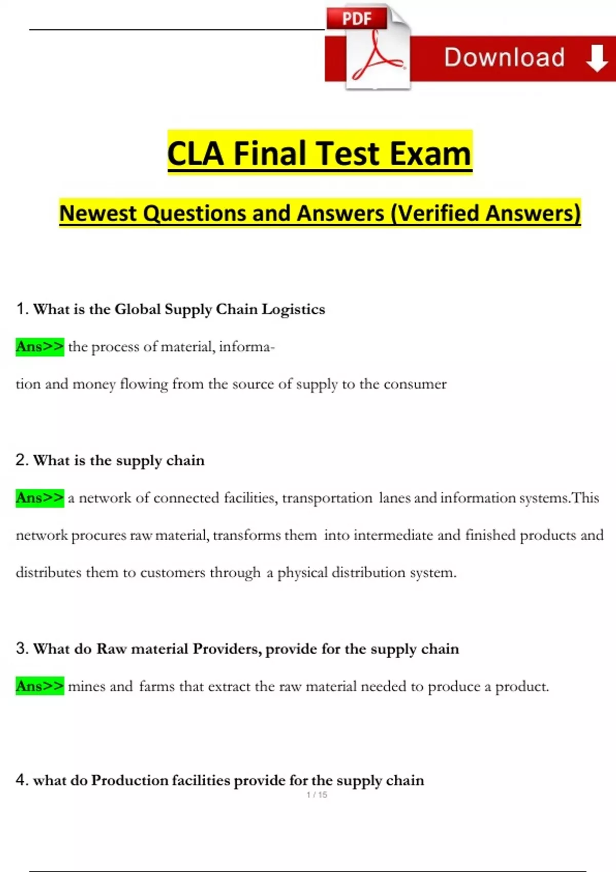 Certified Logistics Associate (CLA) Final Exam Questions and Answers ...