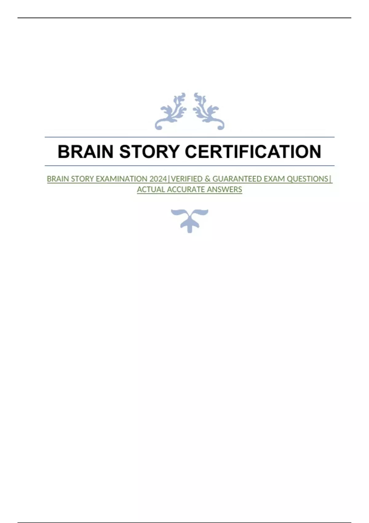 BRAIN STORY EXAMINATION 2024|VERIFIED & GUARANTEED EXAM QUESTIONS ...