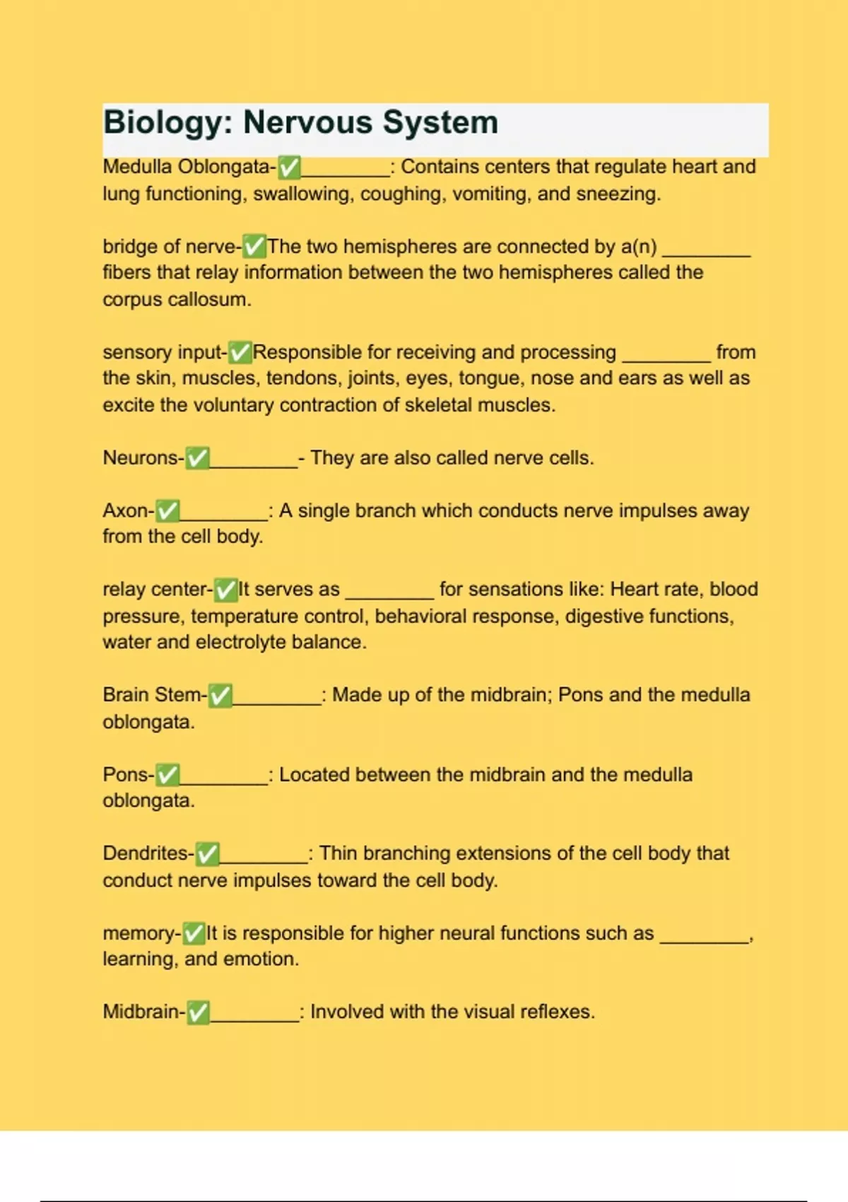 Biology_ Nervous System Questions with 100% Actual correct answers ...