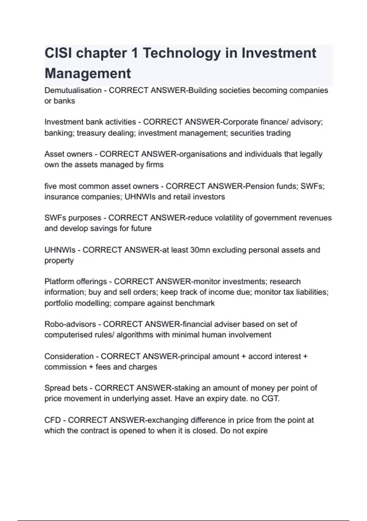 CISI chapter 1 Technology in Investment Management - CISI PART 4 ...
