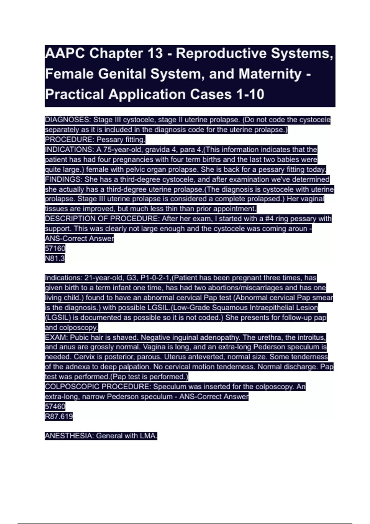 AAPC Chapter 13 - Reproductive Systems, Female Genital System, and ...