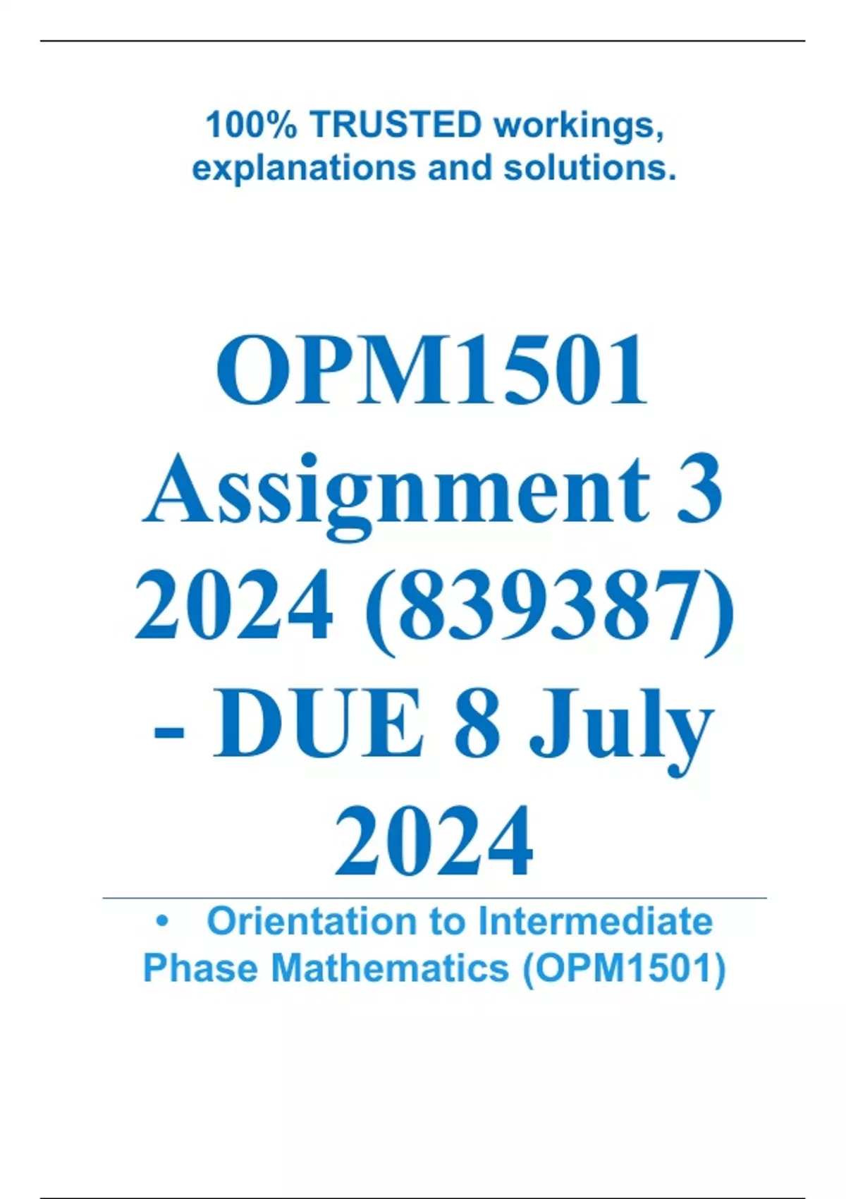 Exam (elaborations) OPM1501 Assignment 3 (COMPLETE ANSWERS) 2024 ...