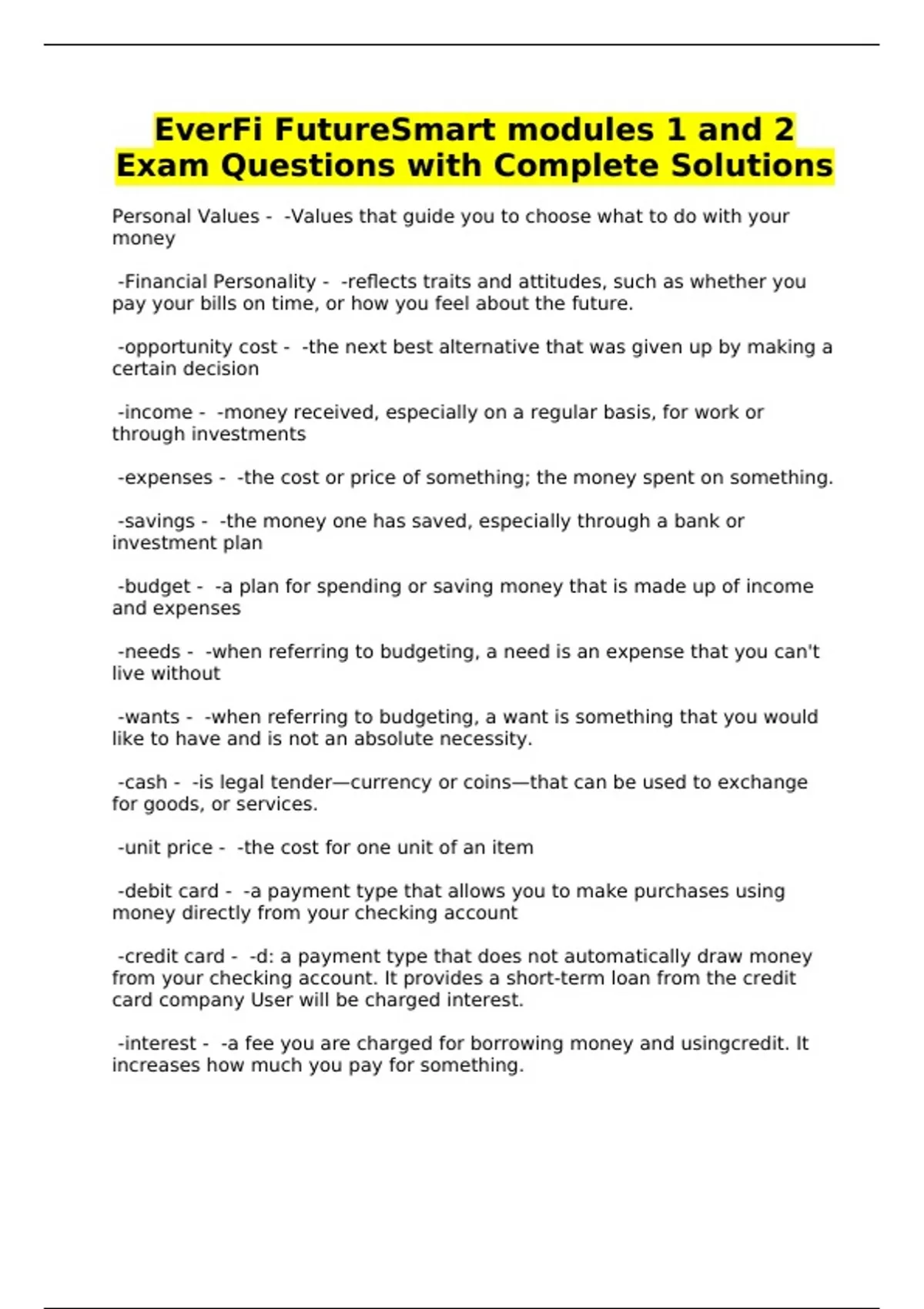 EverFi FutureSmart modules 1 and 2 Exam Questions with Complete ...