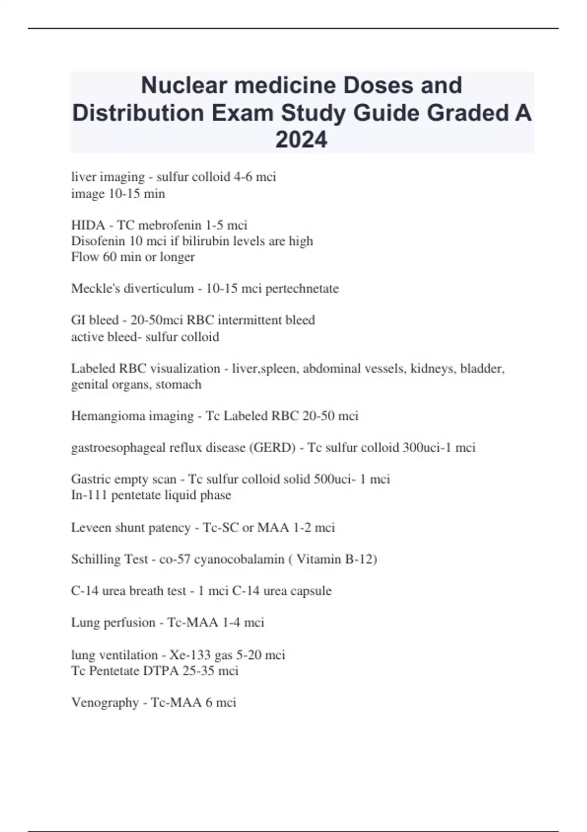 Nuclear medicine Doses and Distribution Exam Study Guide Graded A 2024 ...
