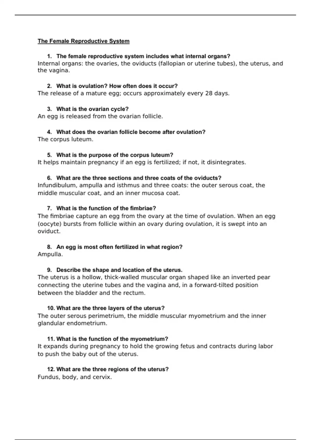 BIOD 152 AP Mod 6 questions and answers : The Female Reproductive ...