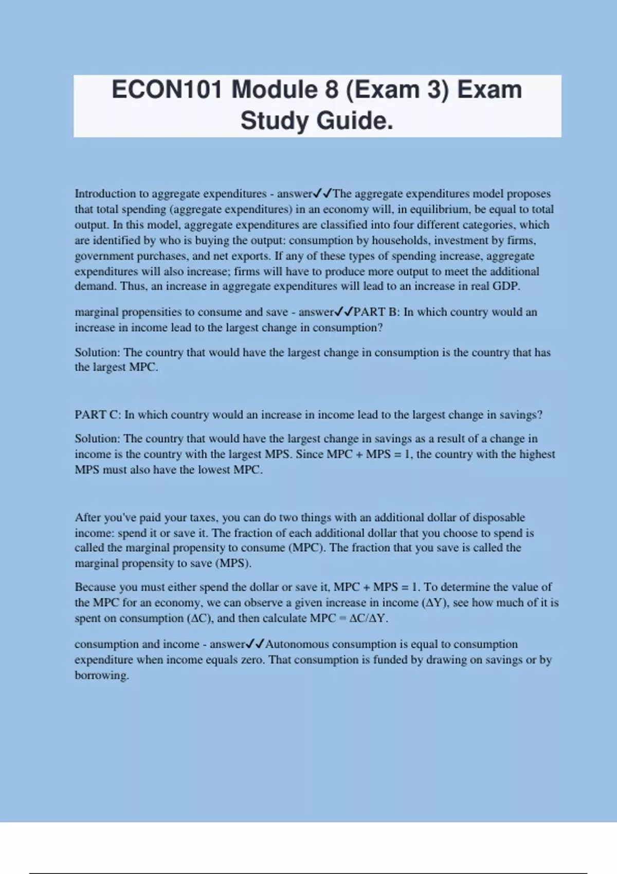 ECON101 Module 8 (Exam 3) Exam Study Guide. - ECON101 - Stuvia US