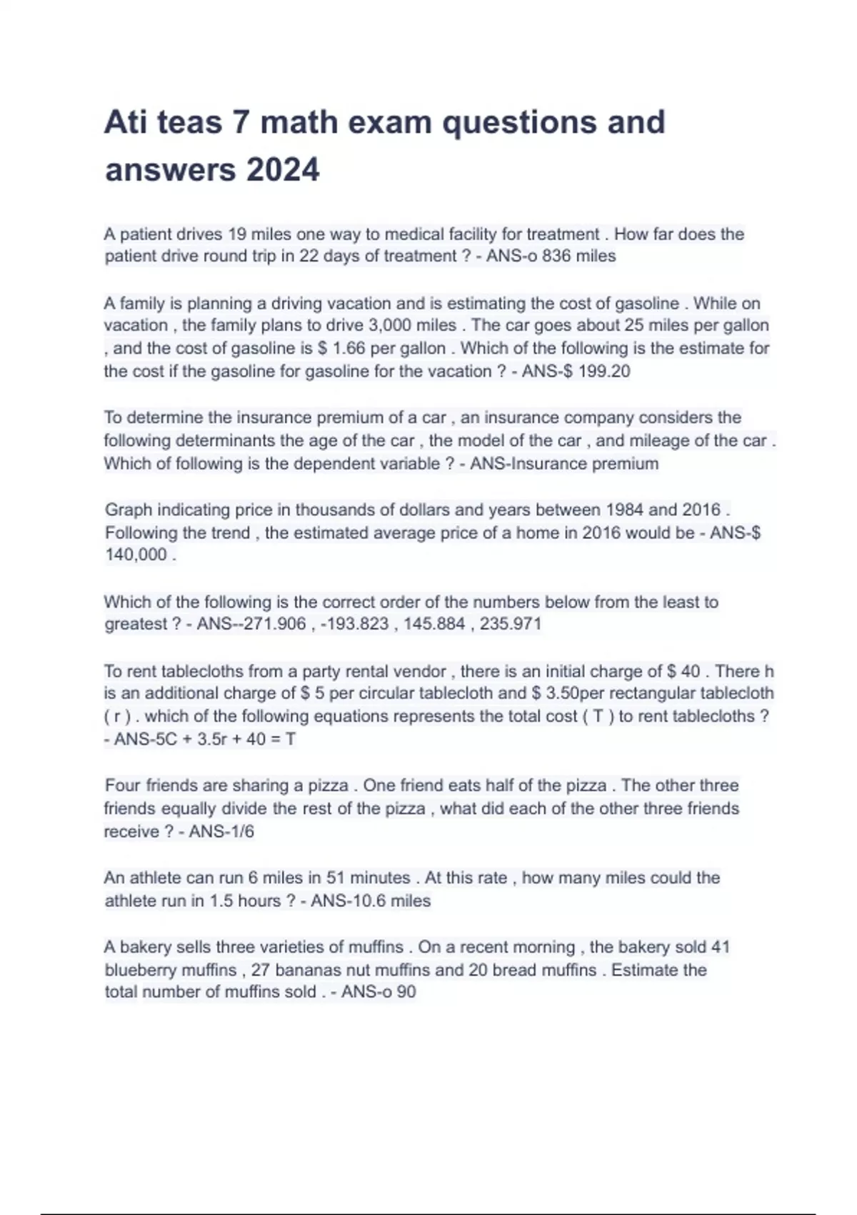 Ati teas 7 math exam questions and answers 2024 - ATI TEAS - Stuvia US